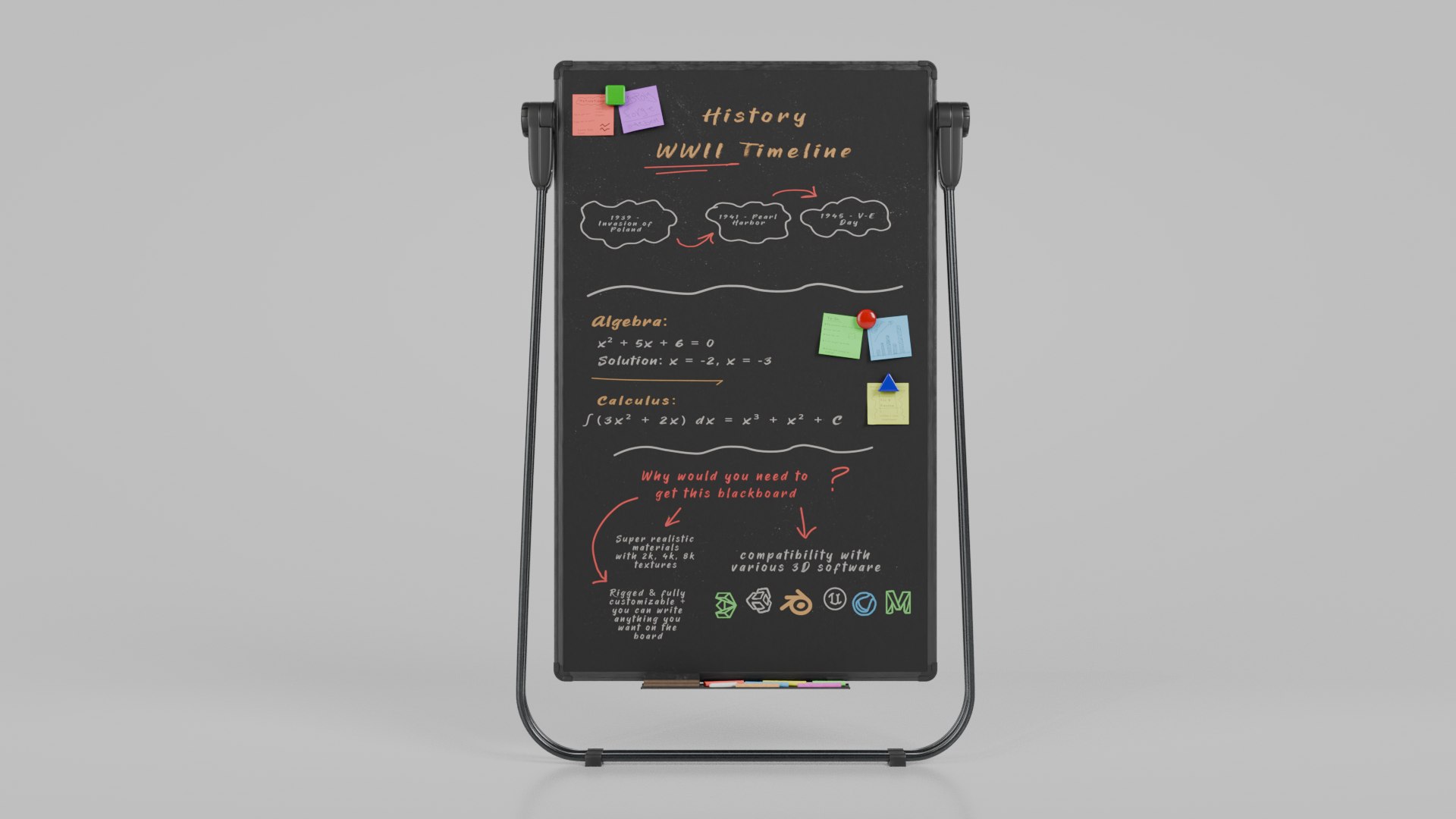 3D Metal U Stand Blackboard Customizable Tall Board - TurboSquid 2402100