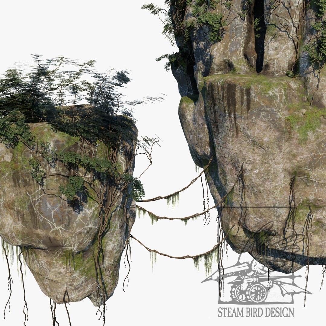 3D Floating Rock Vine And Moss - TurboSquid 2157413