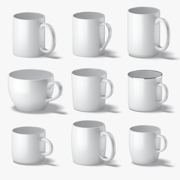10 Mugs Shapes - white ceramic cups with different forms and sizes ...