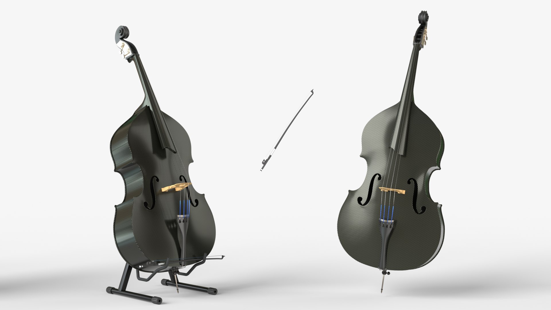 Black Carbon Fiber Double Bass With Bow 3D Model - TurboSquid 2337460