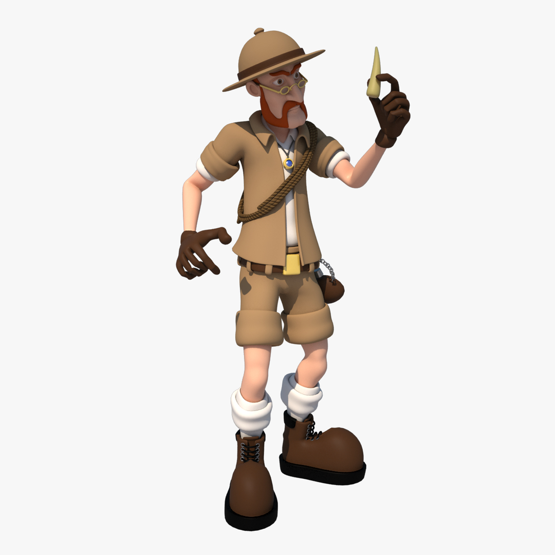 cartoon explorer character rigged 3d model