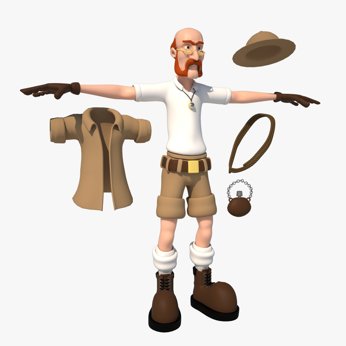cartoon explorer character rigged 3d model