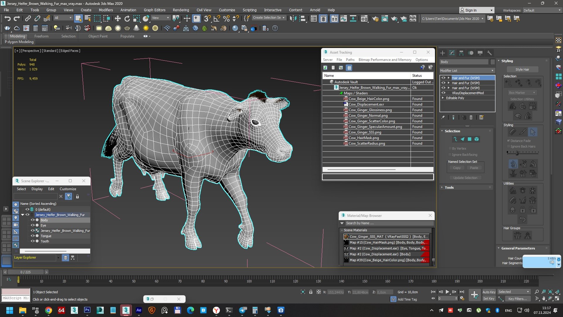 Jersey Heifer Brown Walking Fur 3D - TurboSquid 2310748