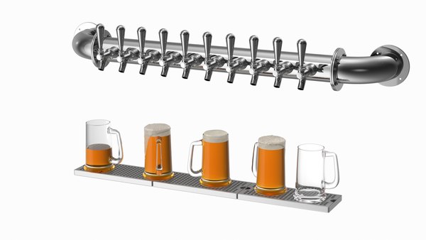 3D Wall Mount Rail Draft Beer Tower with Beer Mugs - TurboSquid 1777326
