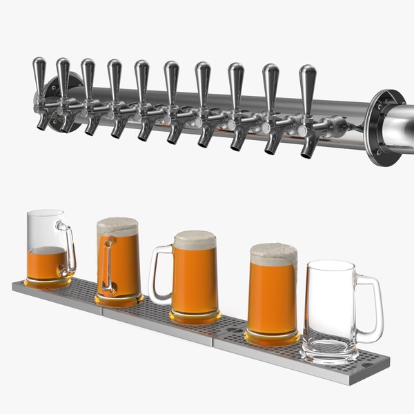 3D Wall Mount Rail Draft Beer Tower with Beer Mugs - TurboSquid 1777326