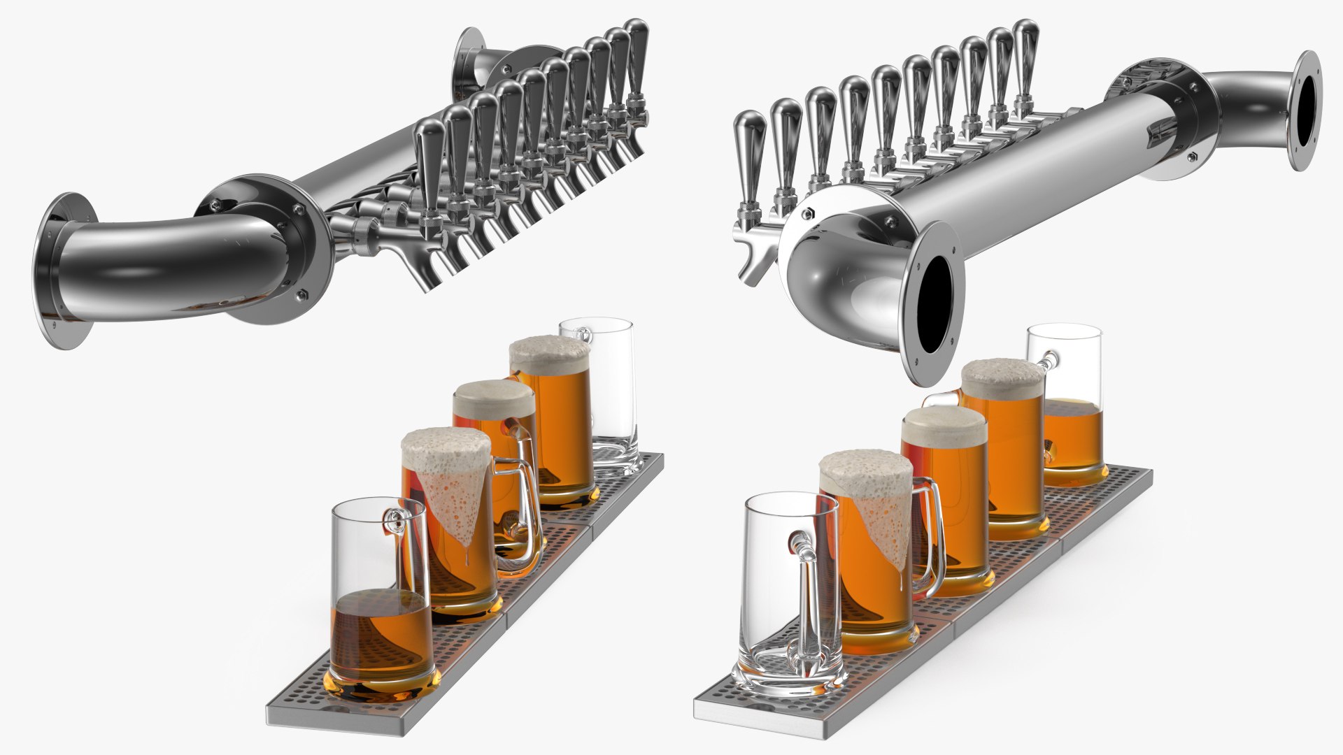 3D Wall Mount Rail Draft Beer Tower with Beer Mugs - TurboSquid 1777326