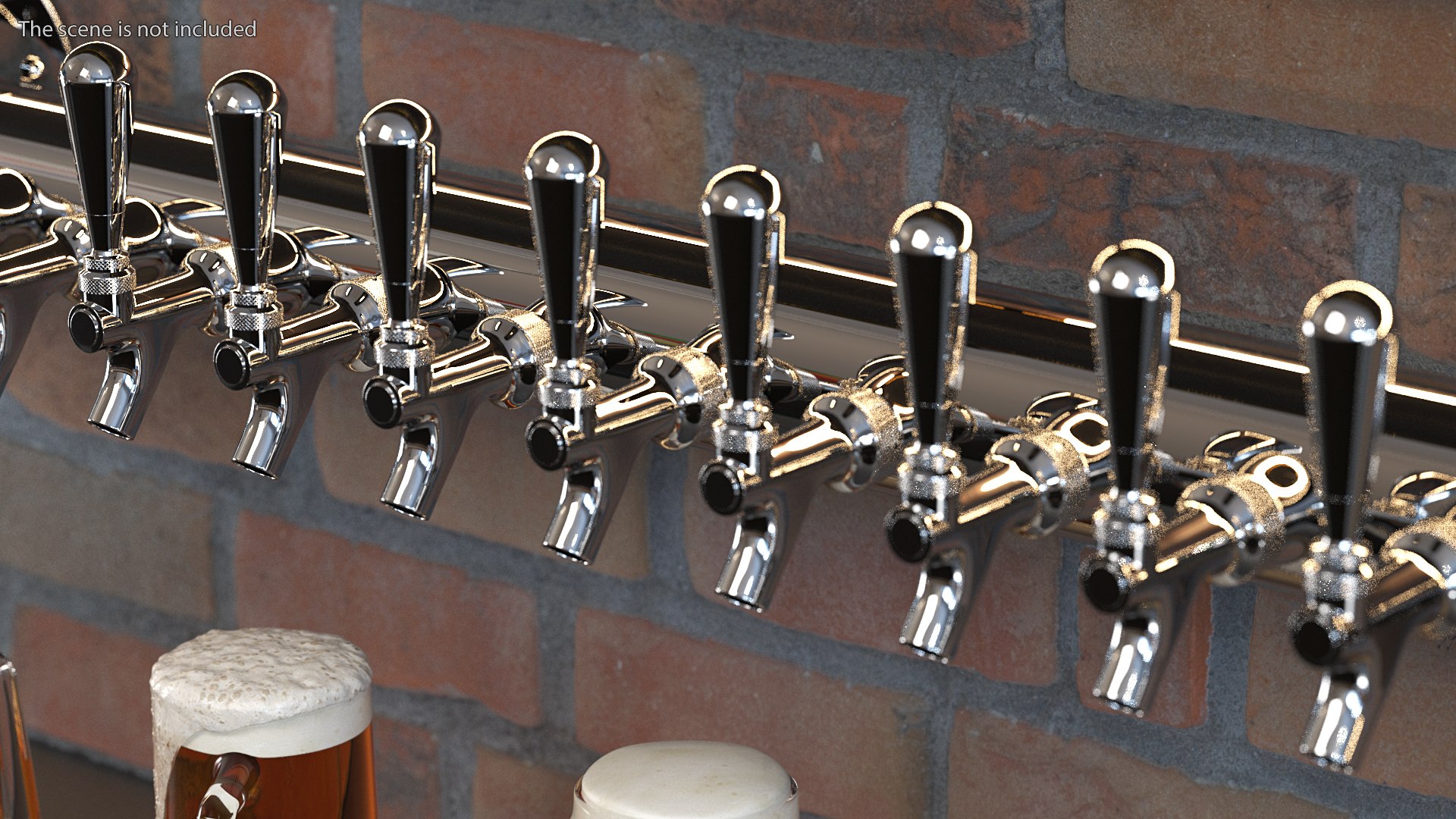 3D Wall Mount Rail Draft Beer Tower with Beer Mugs - TurboSquid 1777326