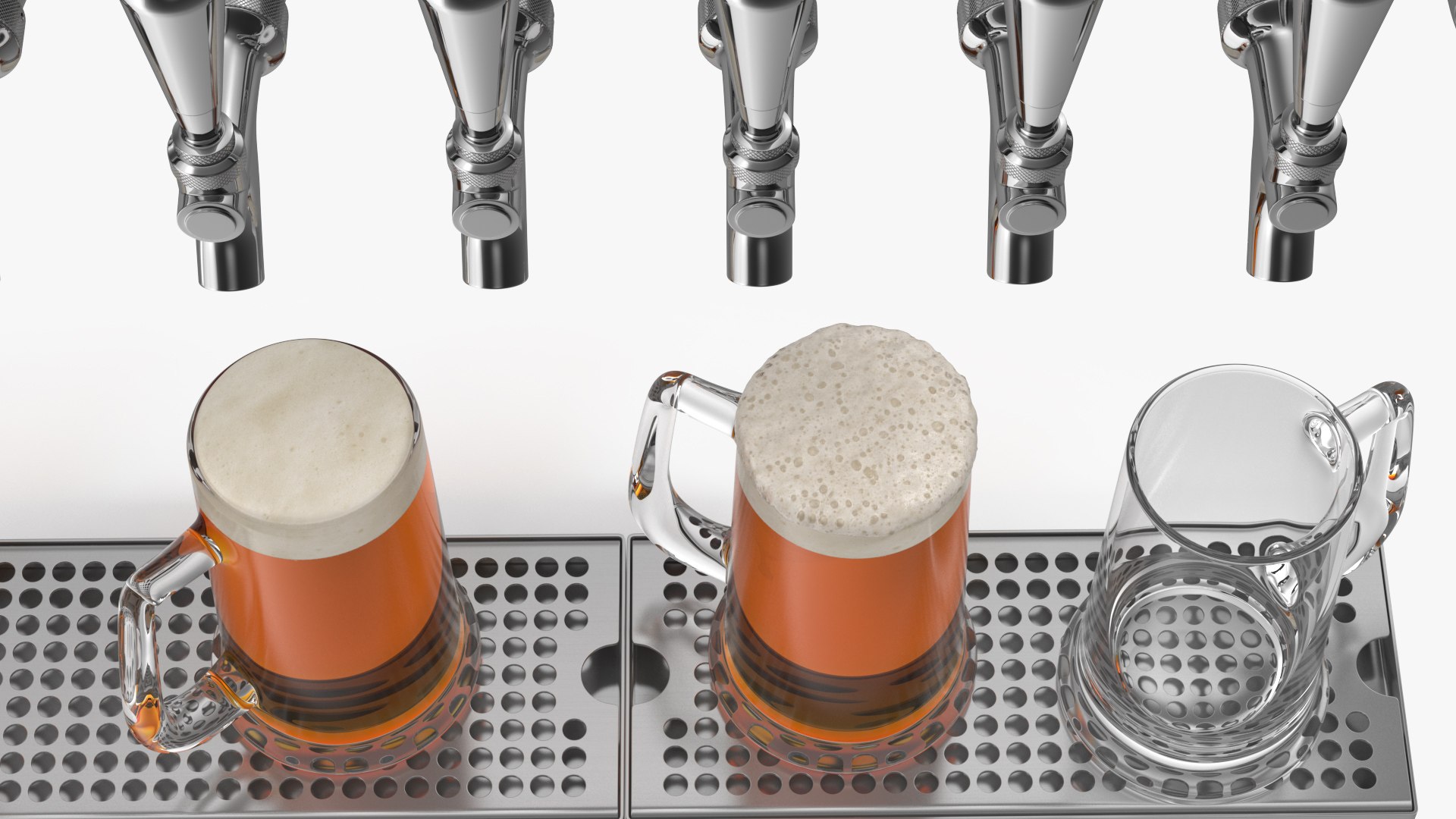 3D Wall Mount Rail Draft Beer Tower with Beer Mugs - TurboSquid 1777326