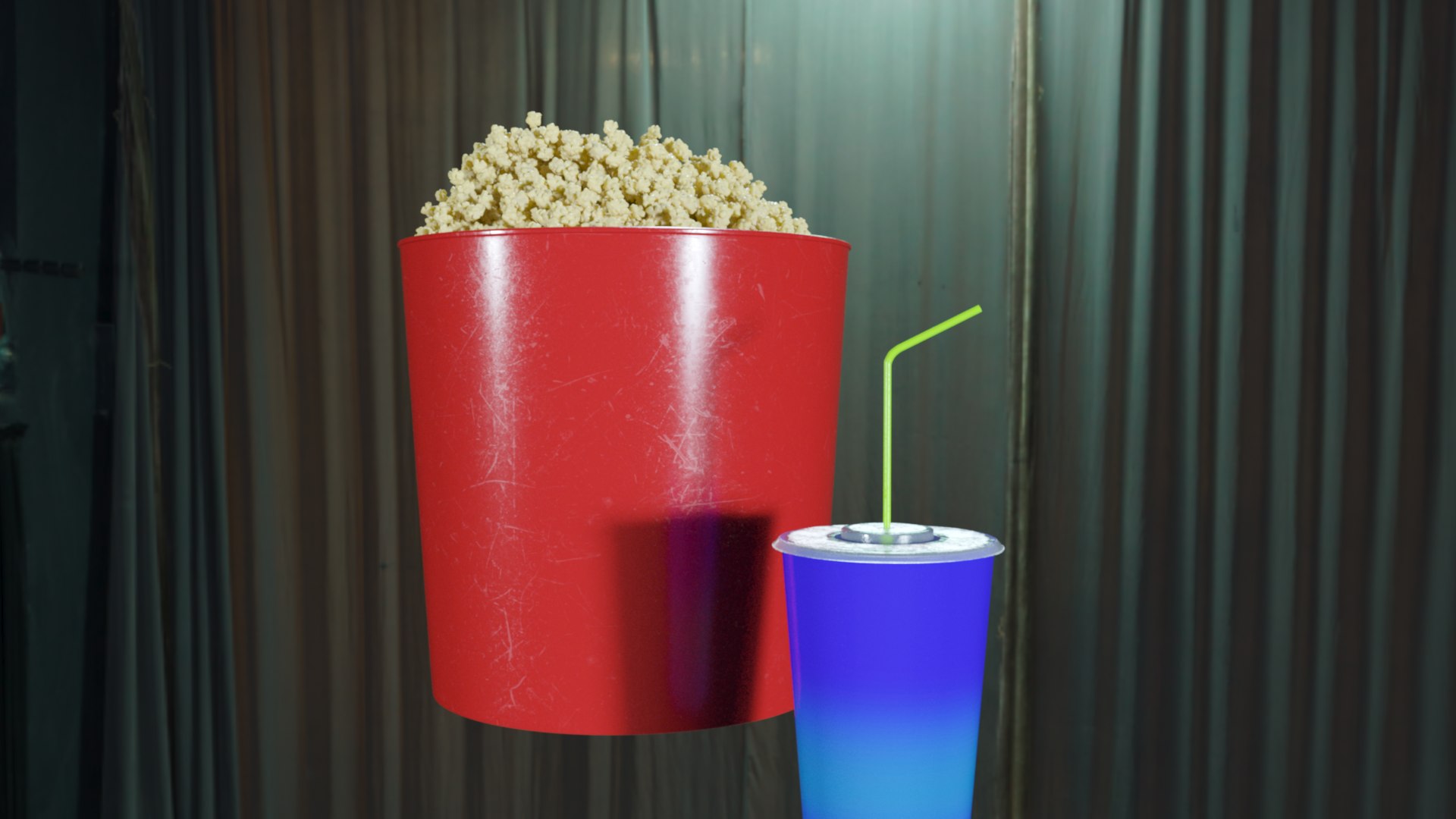 3D Popcorn Bucket With Soda Cup And Straw - TurboSquid 2289795