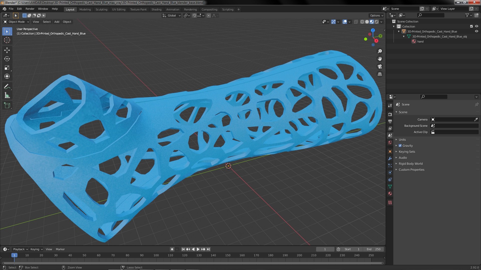 3D 3D-Printed Orthopedic Cast Hand Blue - TurboSquid 1900338