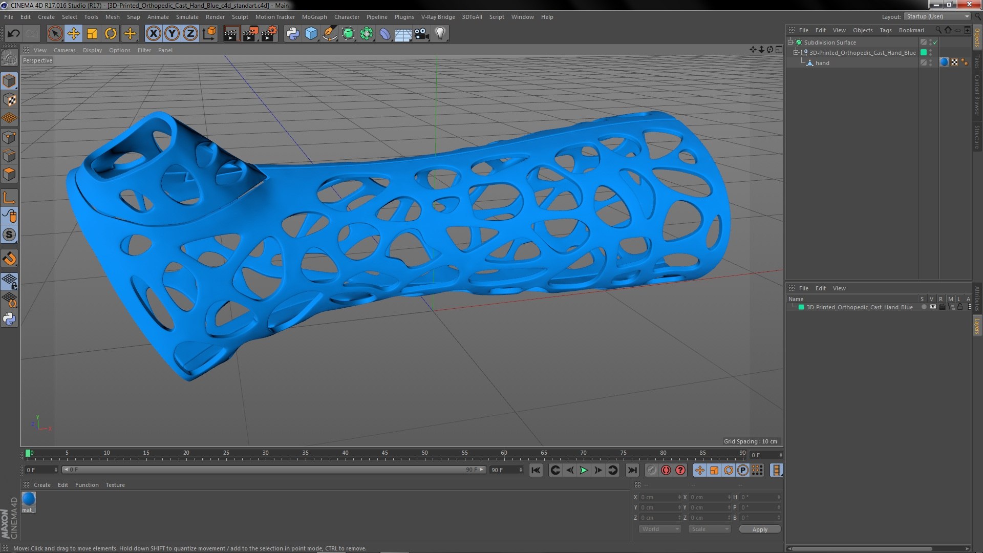 3D 3D-Printed Orthopedic Cast Hand Blue - TurboSquid 1900338