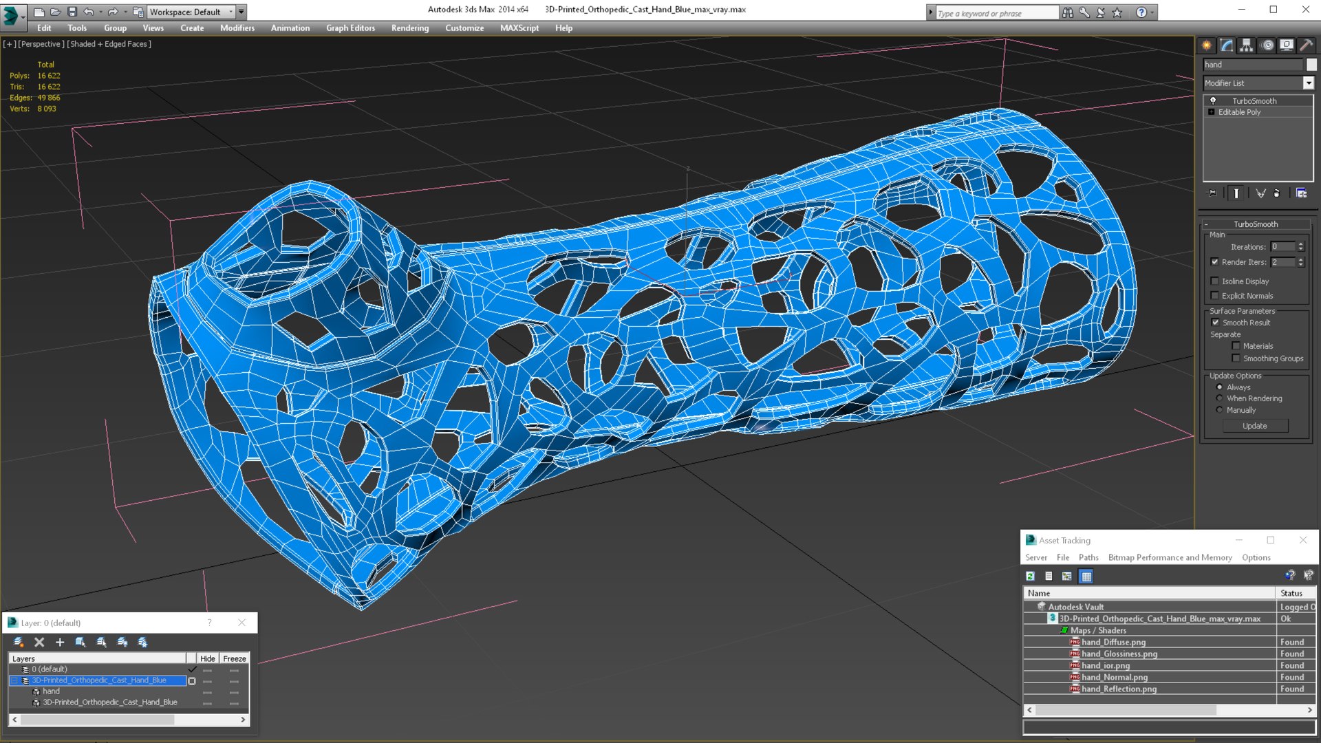 3D 3D-Printed Orthopedic Cast Hand Blue - TurboSquid 1900338