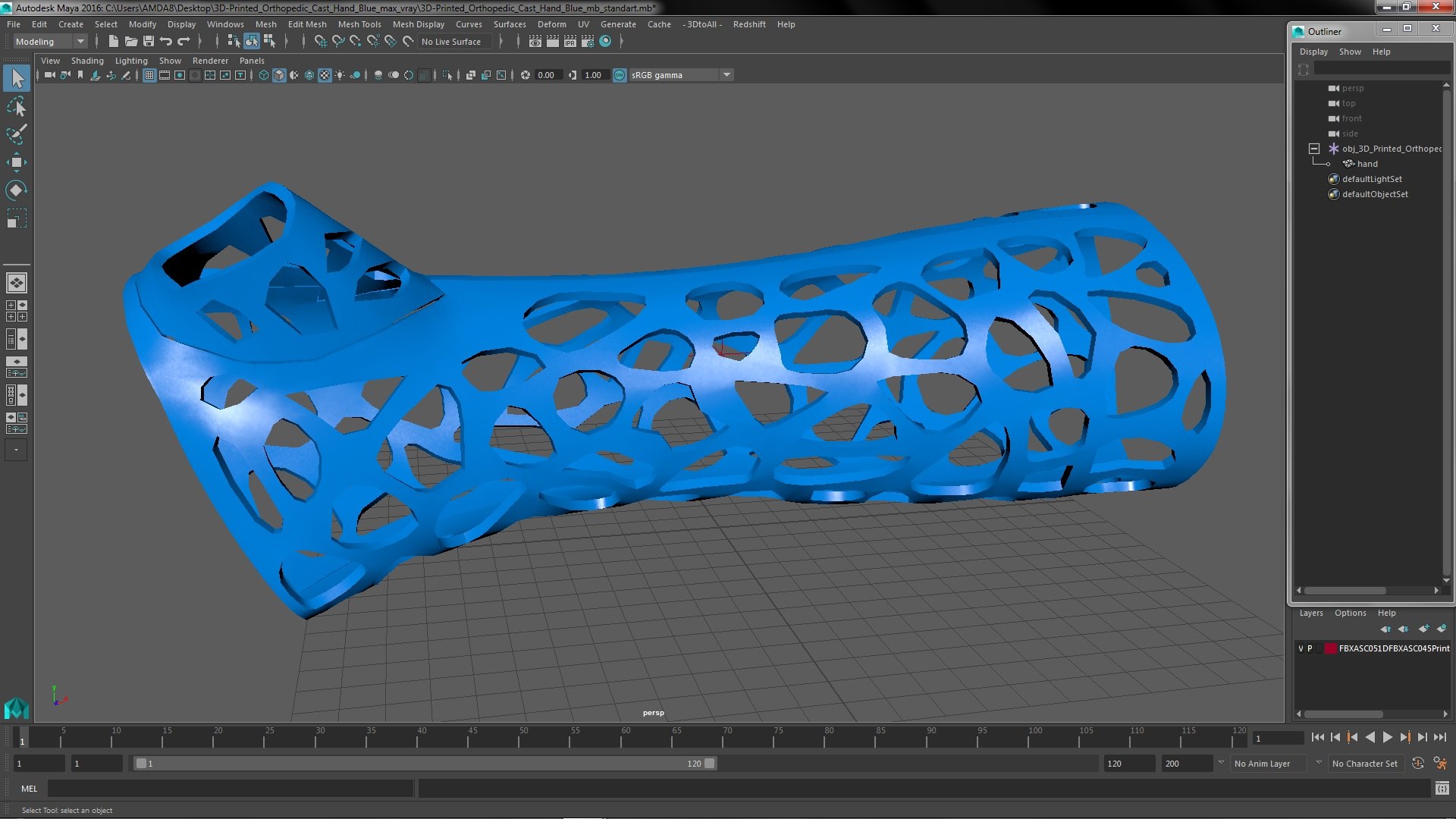 3D 3D-Printed Orthopedic Cast Hand Blue - TurboSquid 1900338