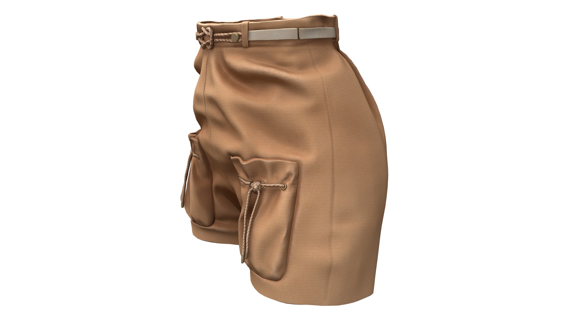 Beige Brown Slim Tie Belt Pockets Marin Fashion Summer Shorts 3D Model ...