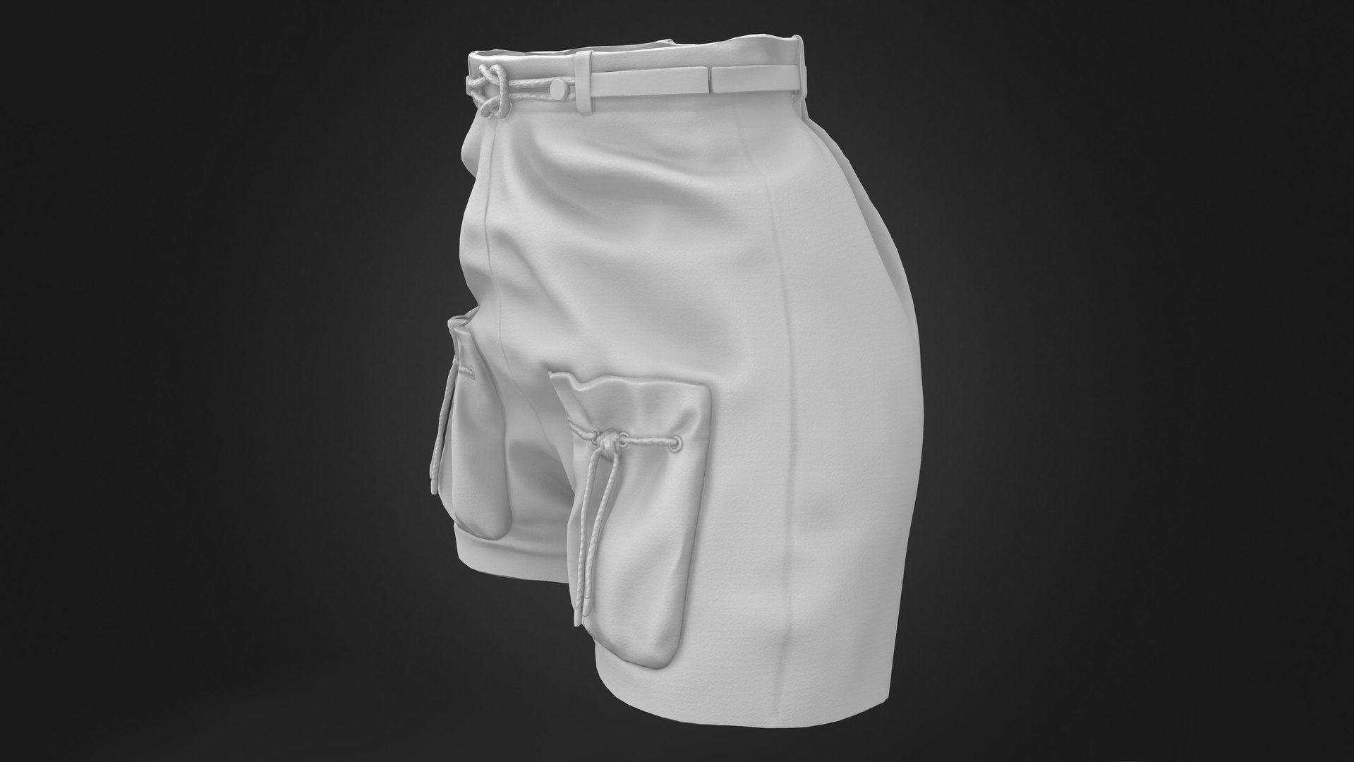 Beige Brown Slim Tie Belt Pockets Marin Fashion Summer Shorts 3D Model ...