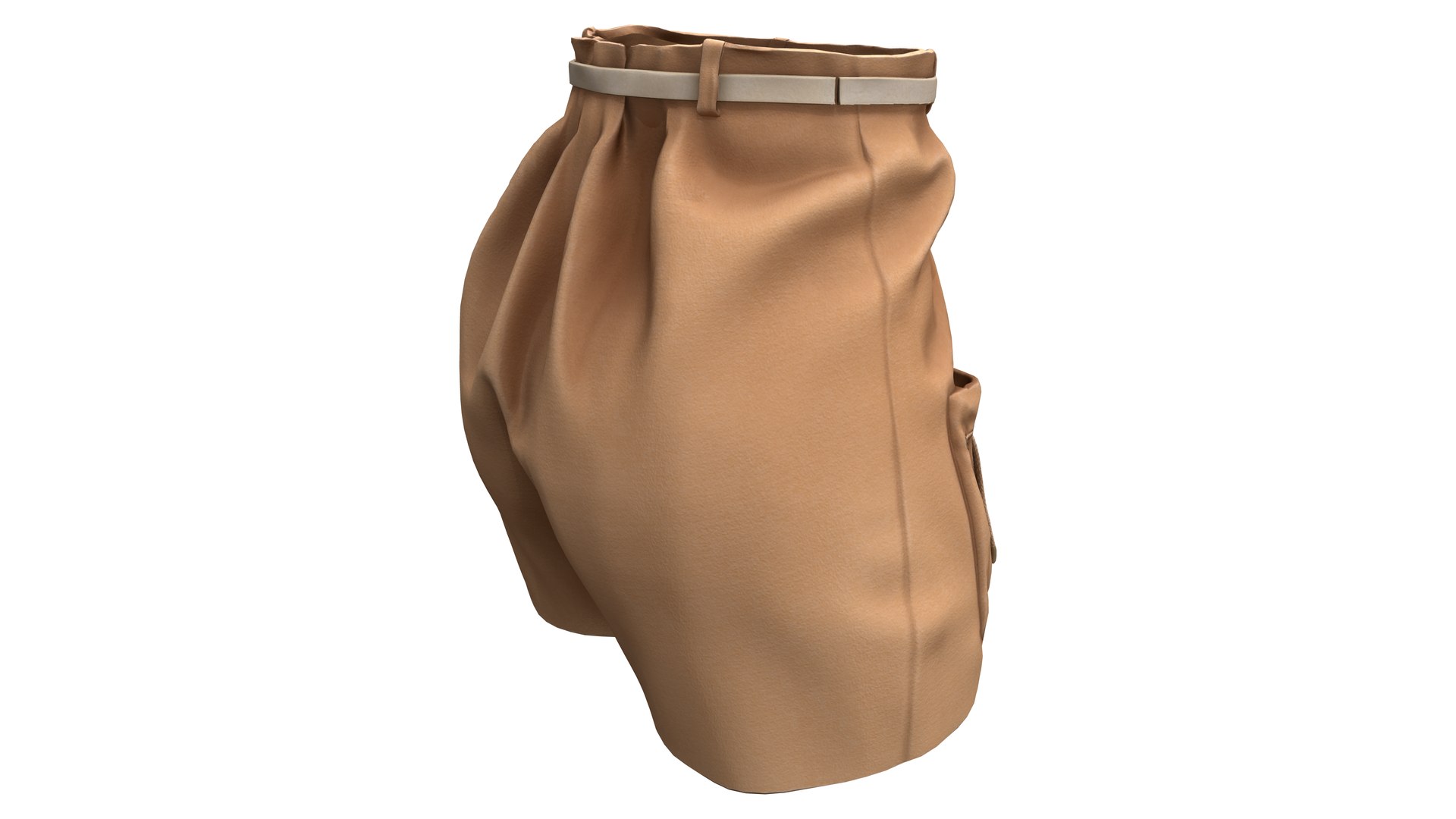 Beige Brown Slim Tie Belt Pockets Marin Fashion Summer Shorts 3D Model ...