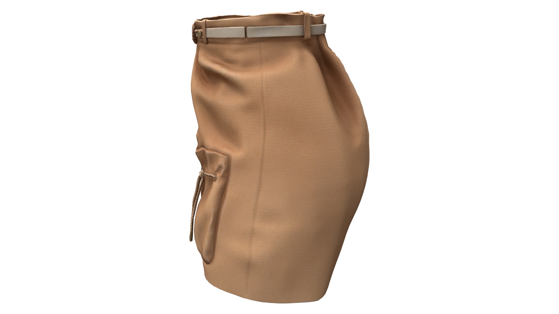 Beige Brown Slim Tie Belt Pockets Marin Fashion Summer Shorts 3D Model ...
