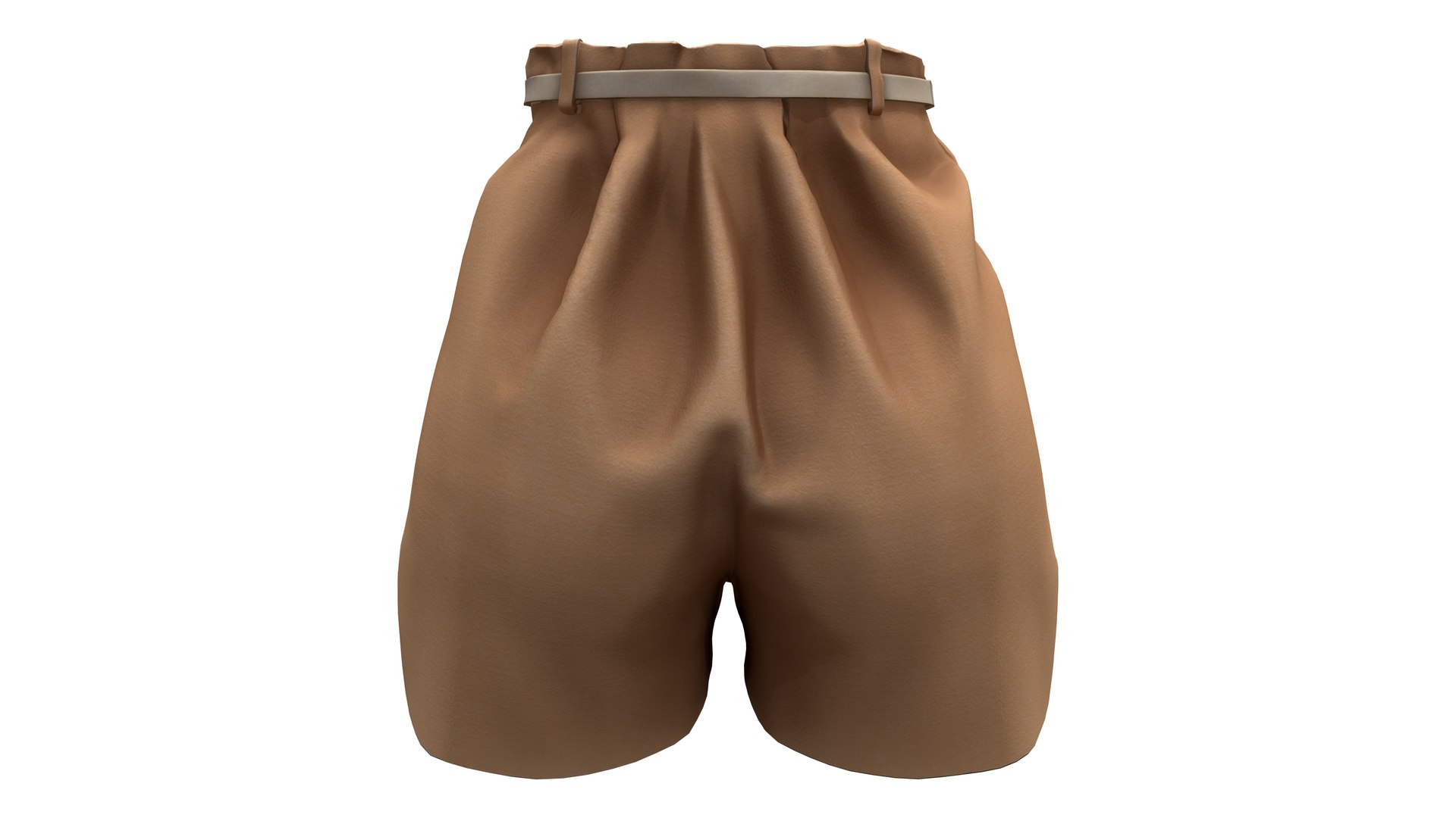 Beige Brown Slim Tie Belt Pockets Marin Fashion Summer Shorts 3D Model ...