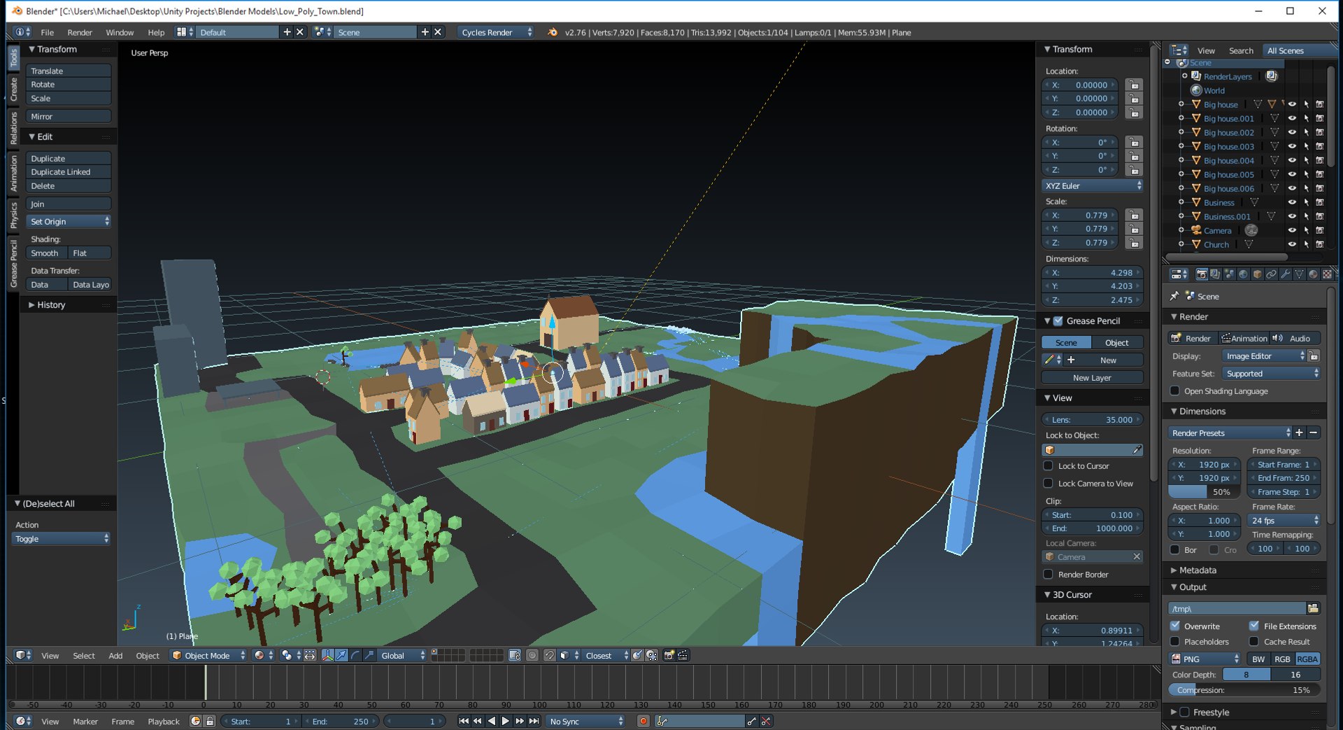 low-poly town 3d model