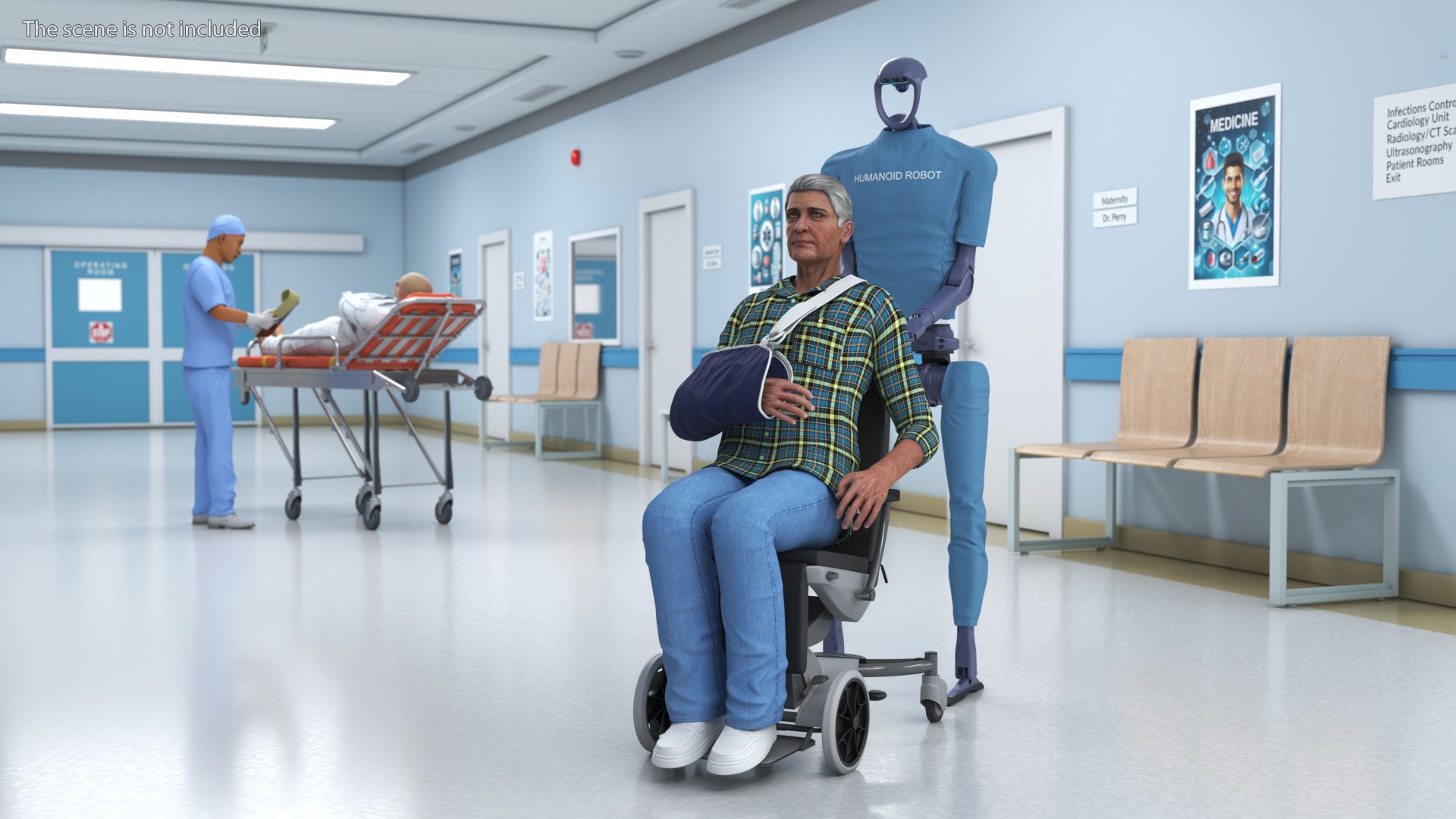 3D Elderly Man In Wheelchair With Humanoid Robot Assistant Model ...