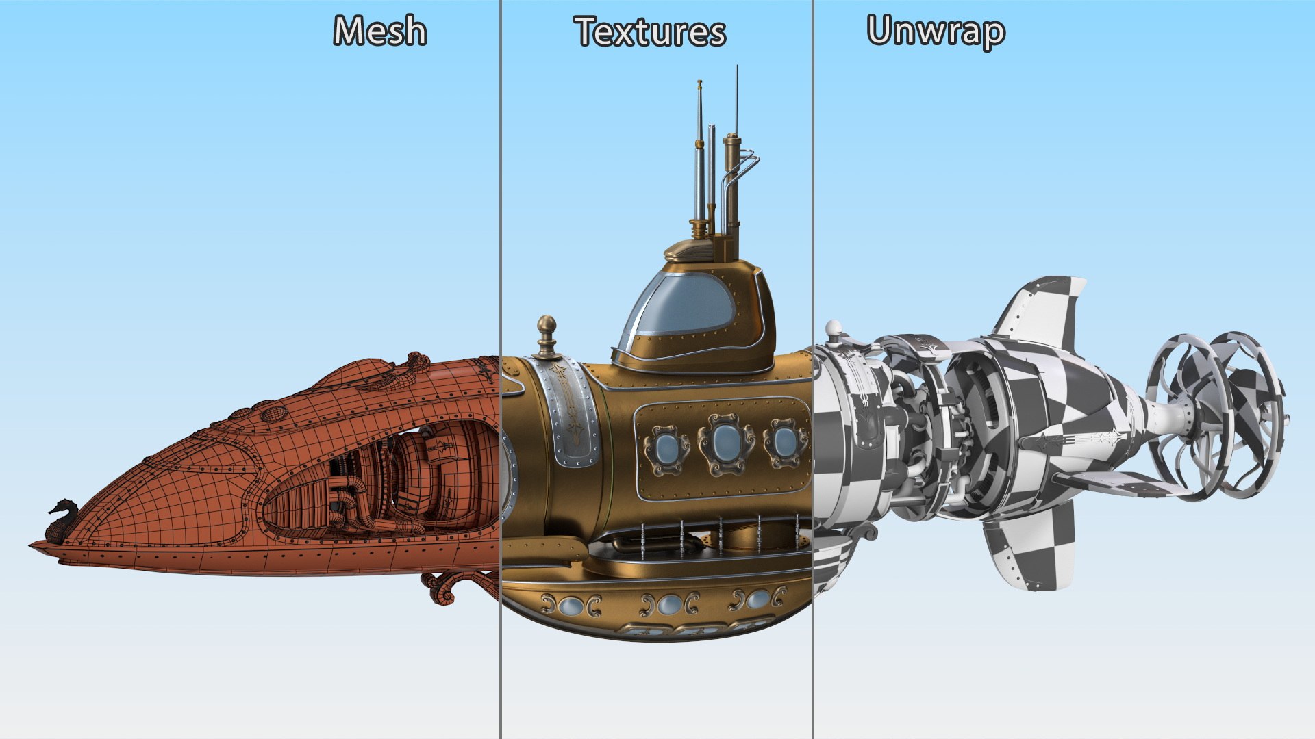 Fantasy Steampunk Submarine Bronze 3D Model - TurboSquid 2224904