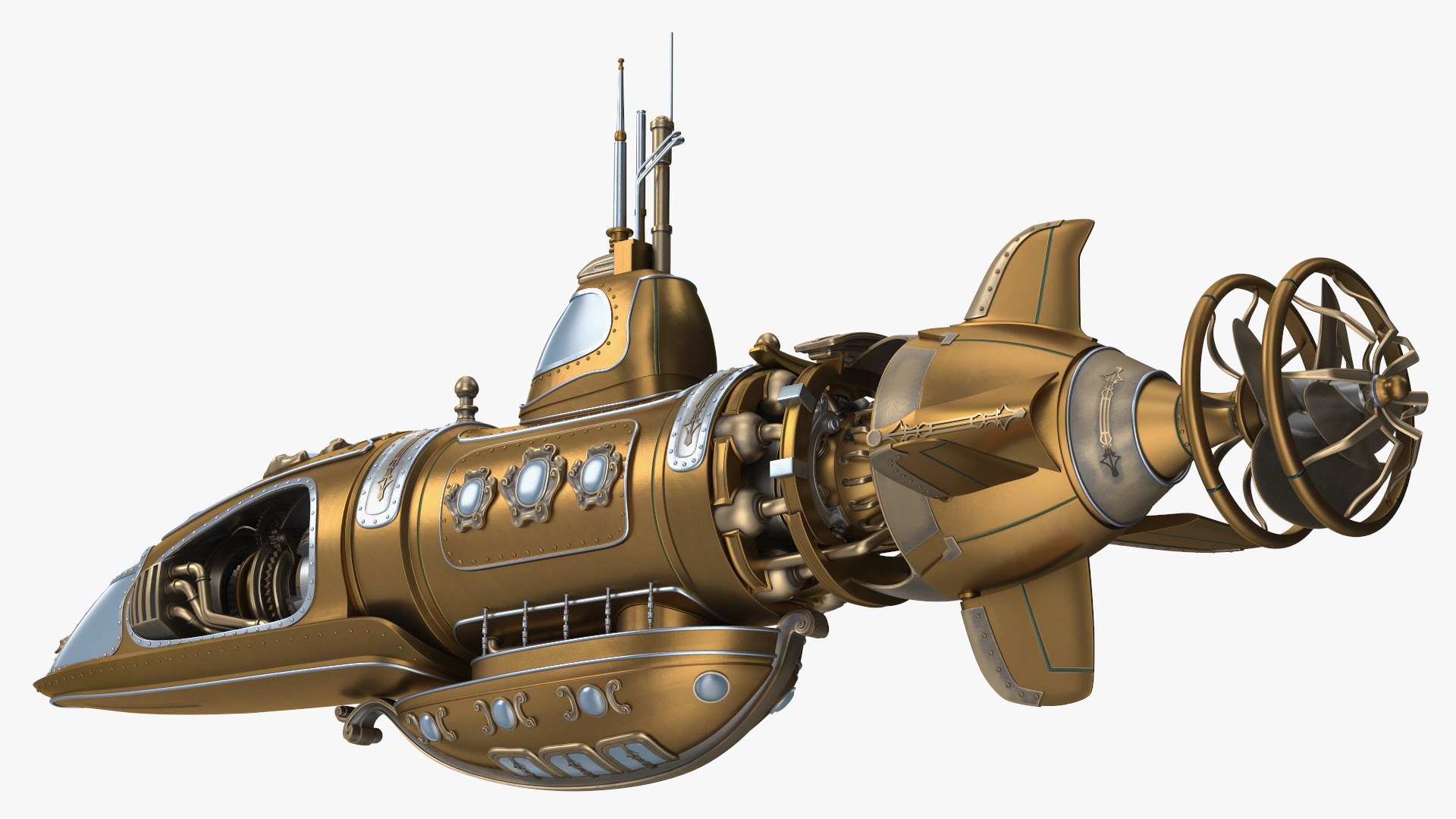 Fantasy Steampunk Submarine Bronze 3D Model - TurboSquid 2224904