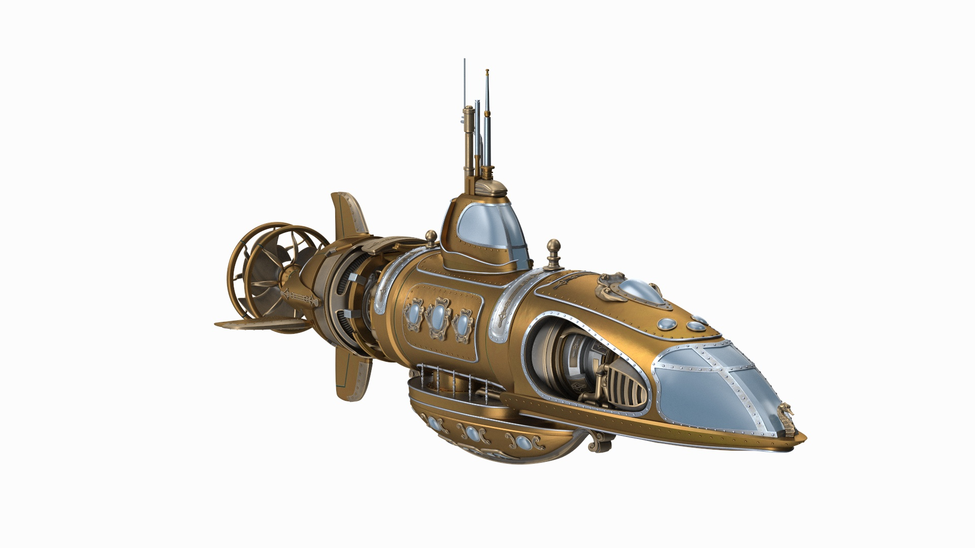 Fantasy Steampunk Submarine Bronze 3D Model - TurboSquid 2224904