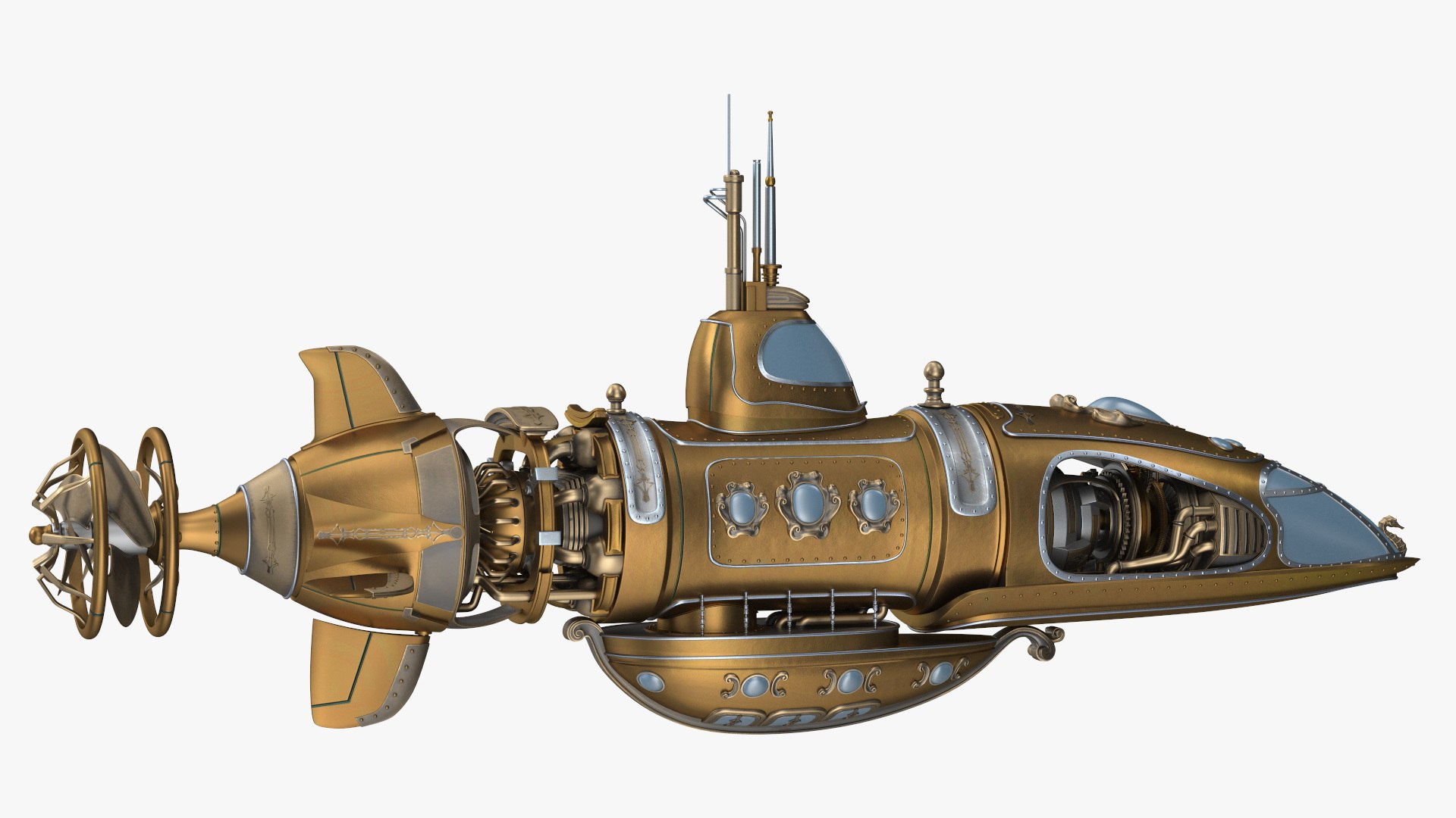 Fantasy Steampunk Submarine Bronze 3D Model - TurboSquid 2224904