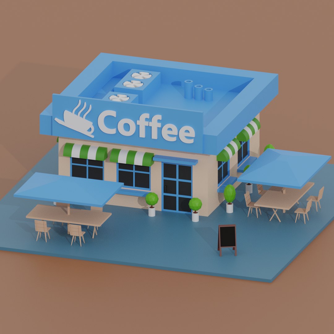3D Cartoon Coffee Shop Cafe - TurboSquid 1814877