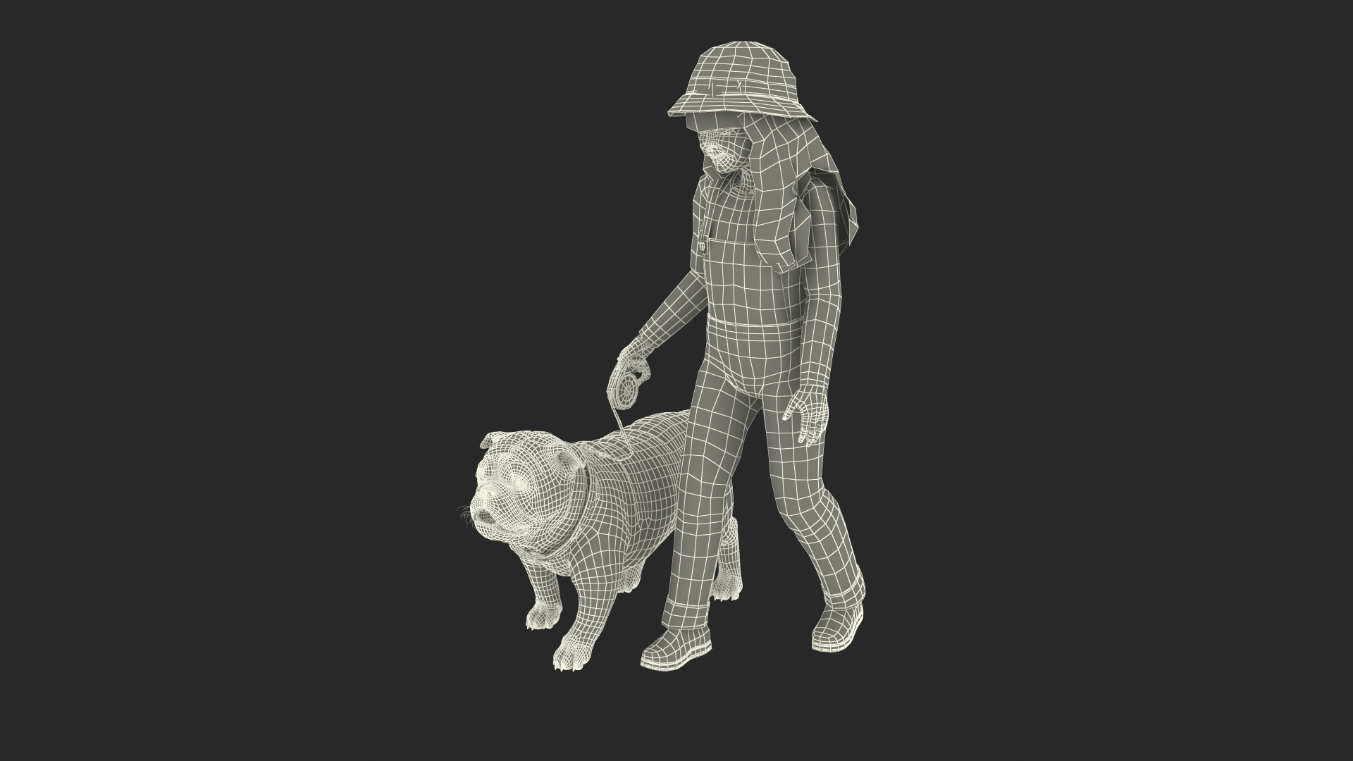 3D Girl Walks With A Bulldog Fur - TurboSquid 2179953