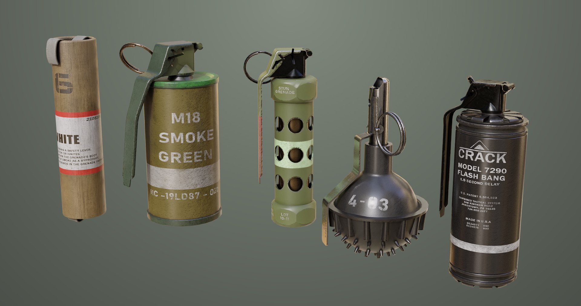 Smoke And Flash Grenades Single Mat All PBR Unity UE Textures 3D Model ...