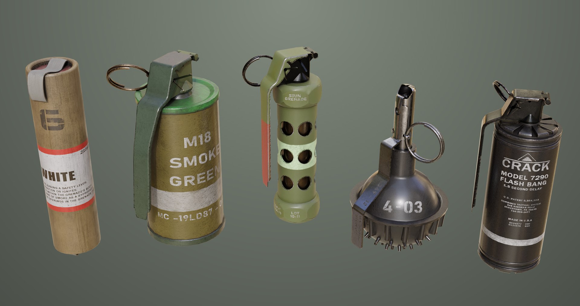 Smoke And Flash Grenades Single Mat All PBR Unity UE Textures 3D Model ...