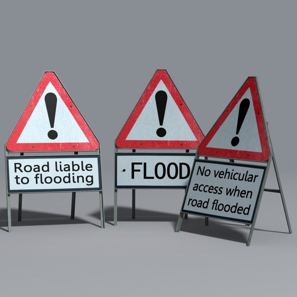 3d flood road sign