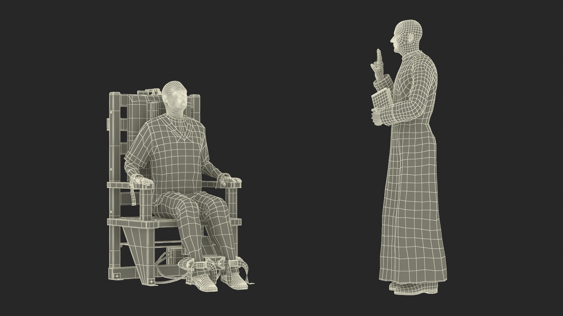3D Model Priest And Prisoner On Electric Chair - TurboSquid 2366151