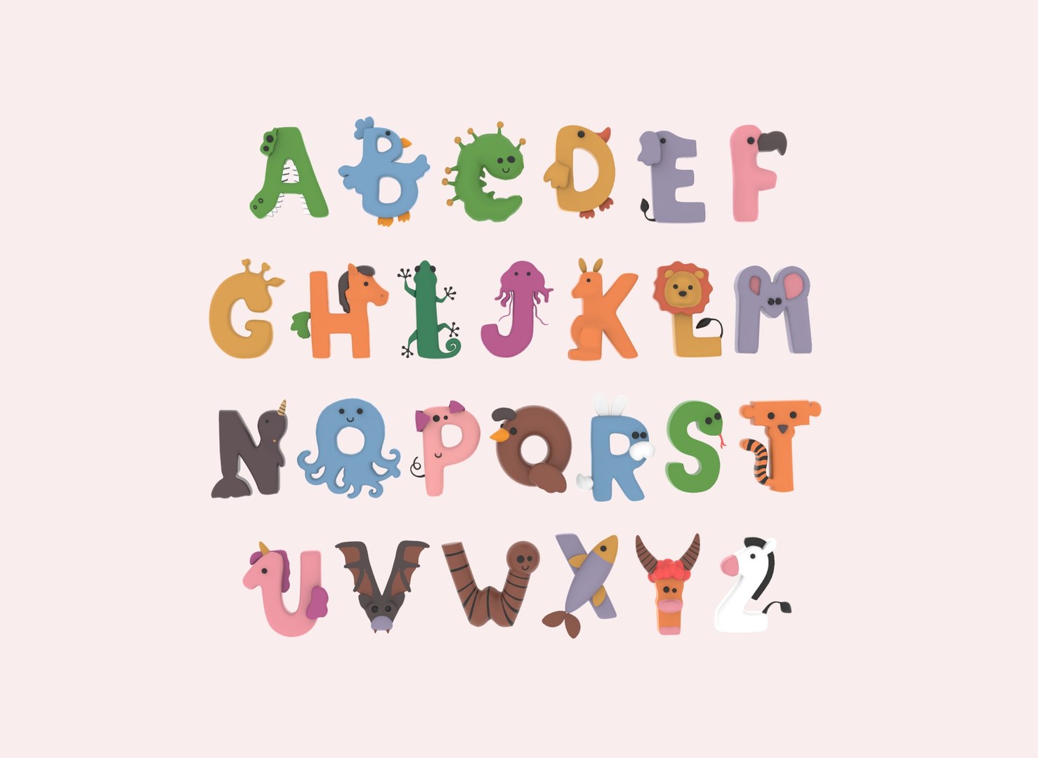 Cartoon Animal Alphabet v002 3D model - TurboSquid 2159399