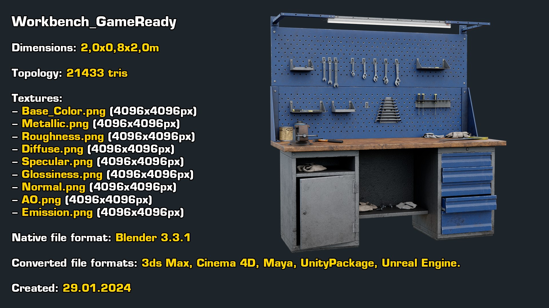 3D Workbench GameReady Model - TurboSquid 2184061