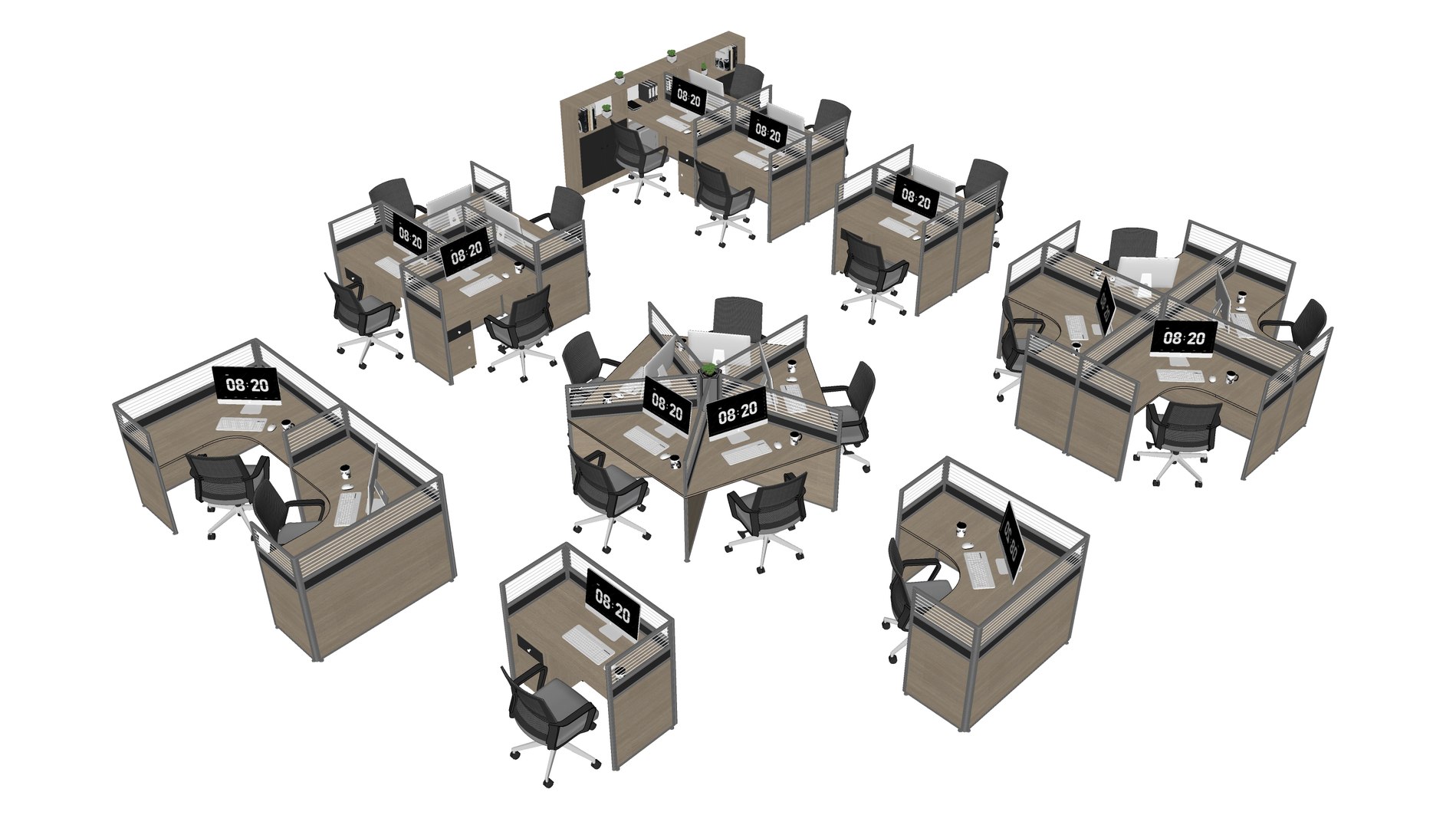 3D Office Furniture Combination Office Desks And Chairs Office Card Slots Computer Monitors ...