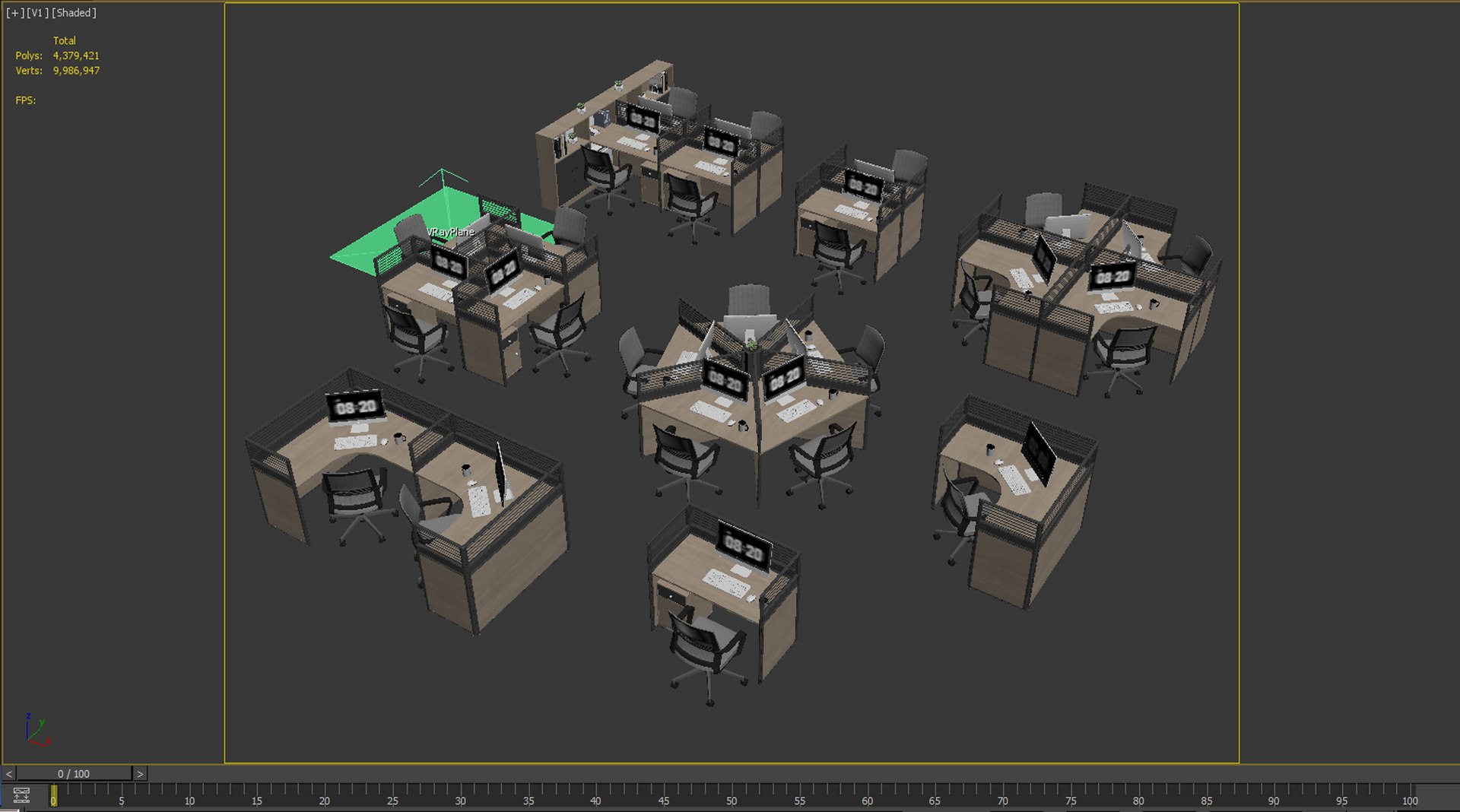 3D Office Furniture Combination Office Desks And Chairs Office Card Slots Computer Monitors ...