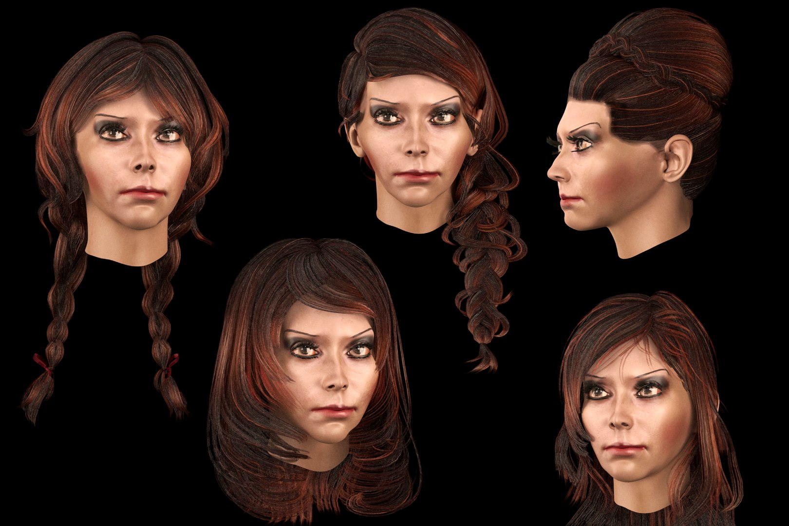 Set Hairstyle 5 Types 3D Model - TurboSquid 1453836
