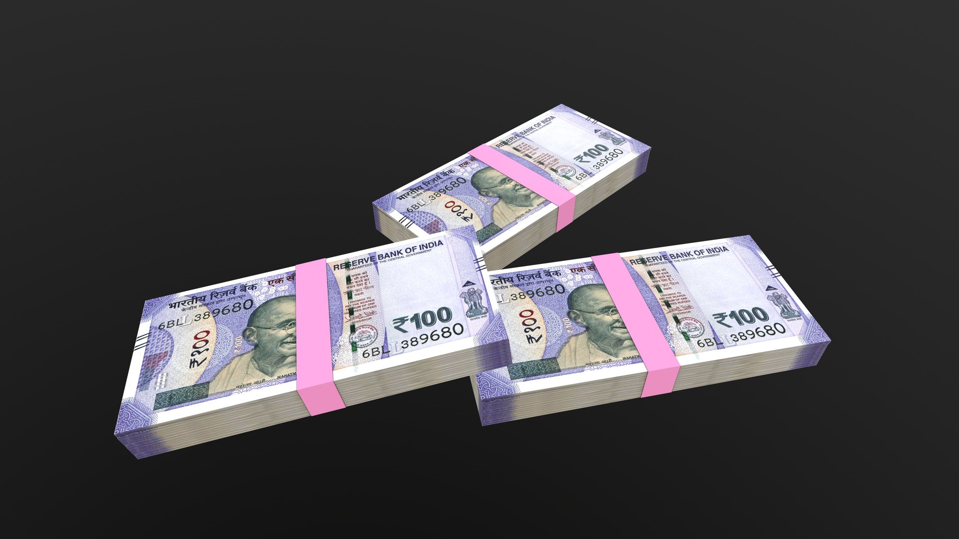 Indian 100 Note Currency Bundle AR VR PBR Model - TurboSquid 2006985