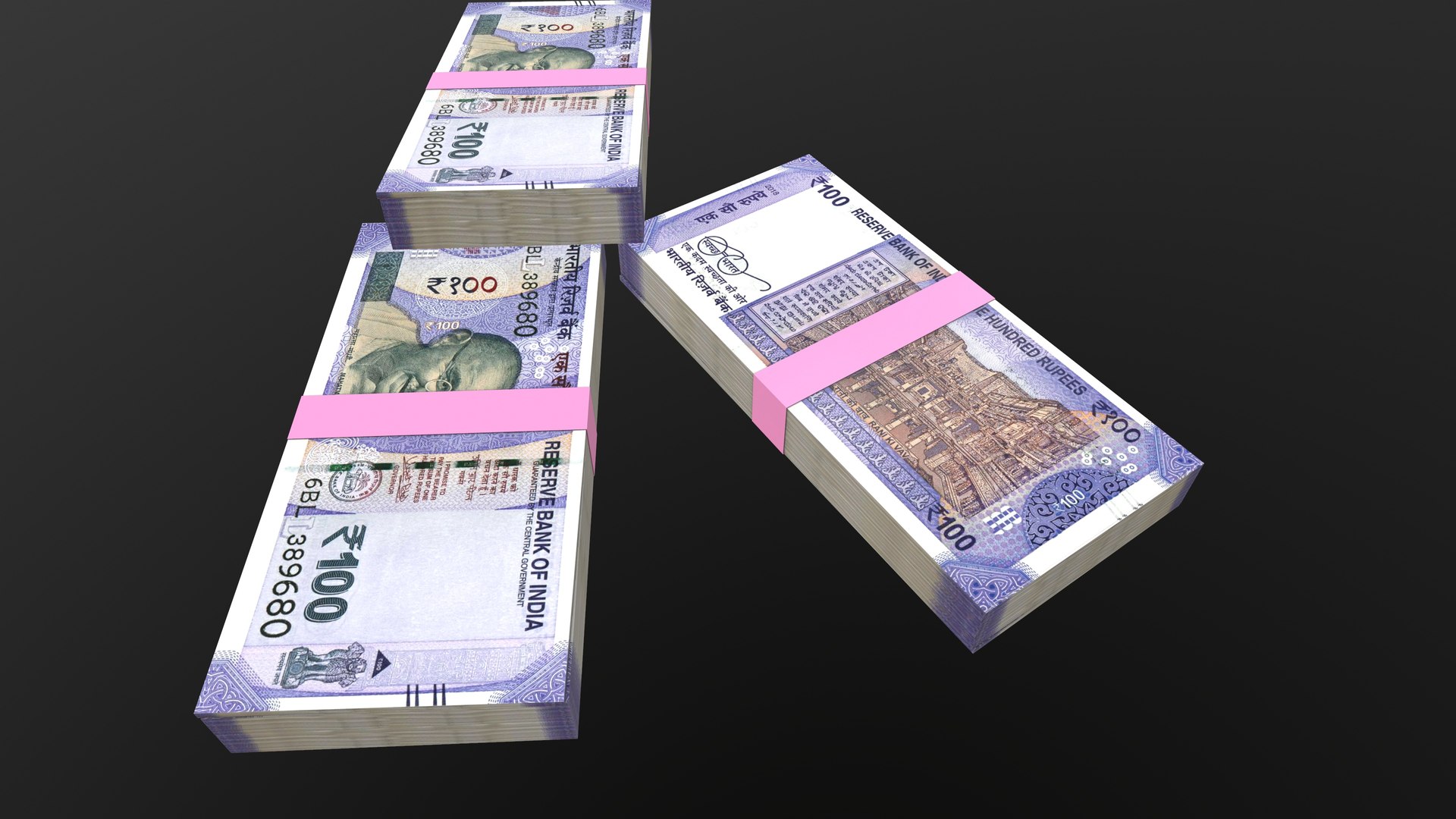 Indian 100 Note Currency Bundle AR VR PBR Model - TurboSquid 2006985