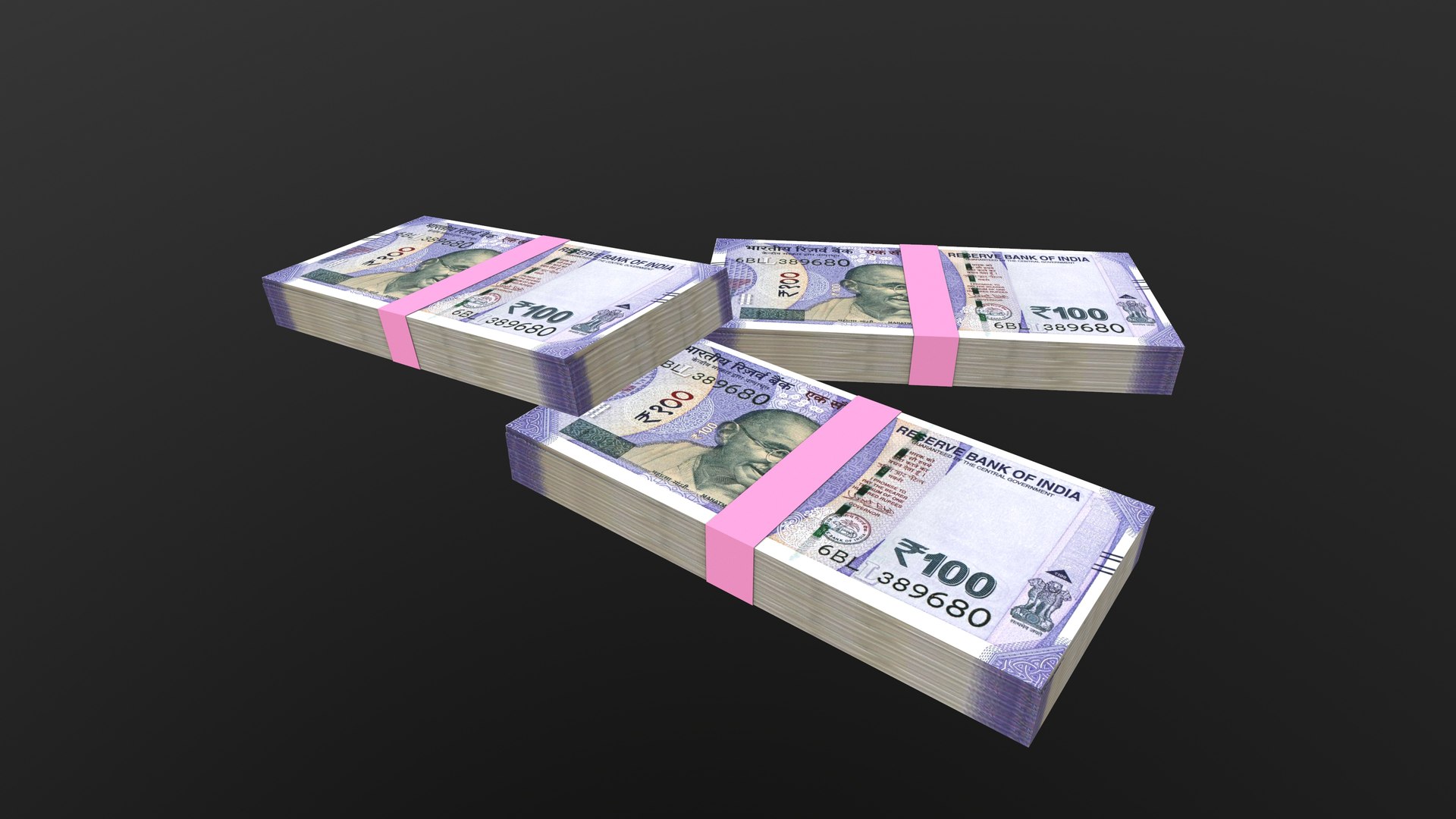 Indian 100 Note Currency Bundle AR VR PBR Model - TurboSquid 2006985
