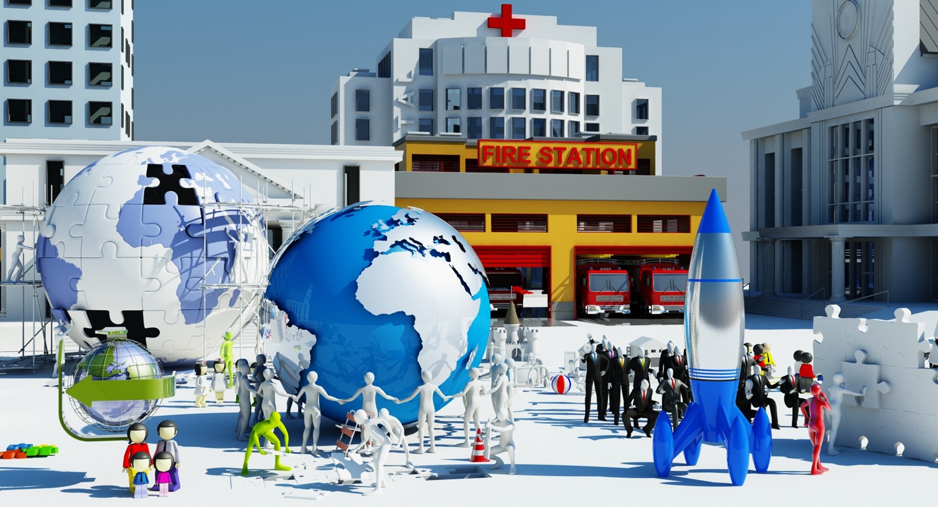 3d model clip-art buildings globes