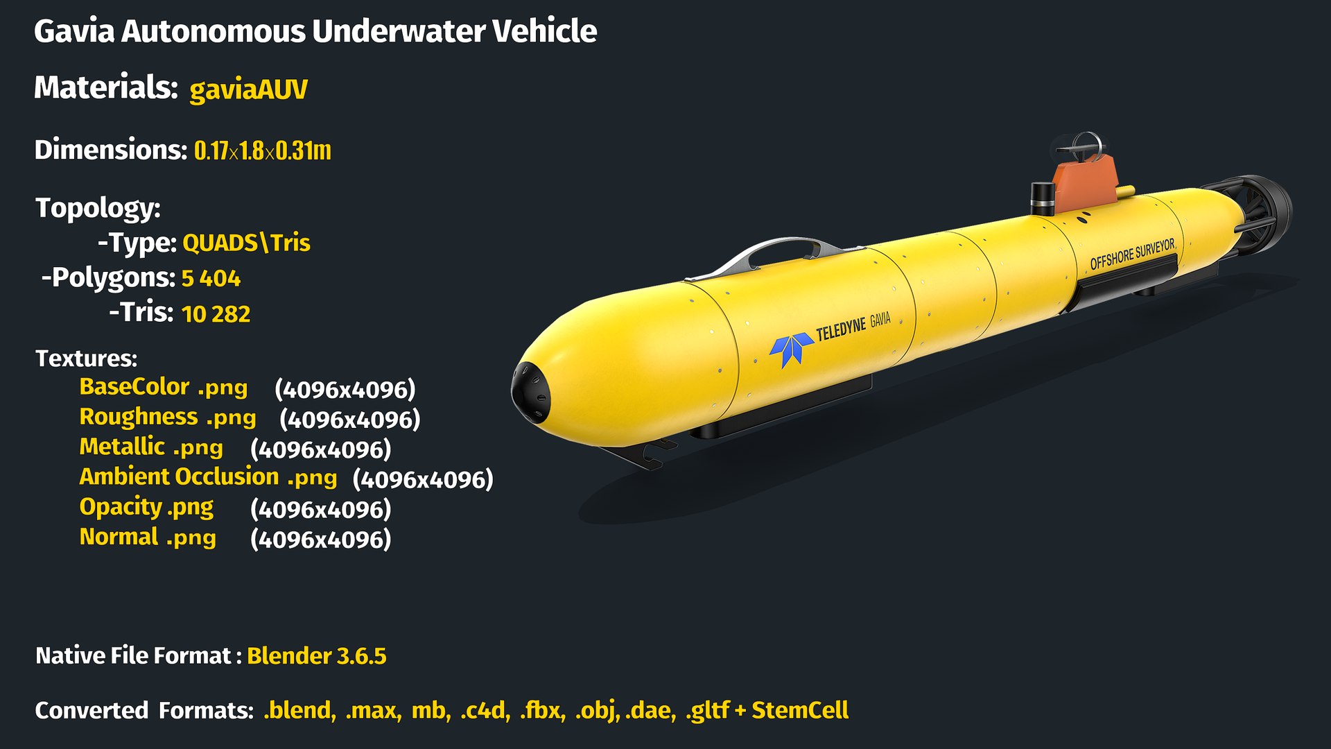 Gavia Autonomous Underwater Vehicle 3D Model - TurboSquid 2178497