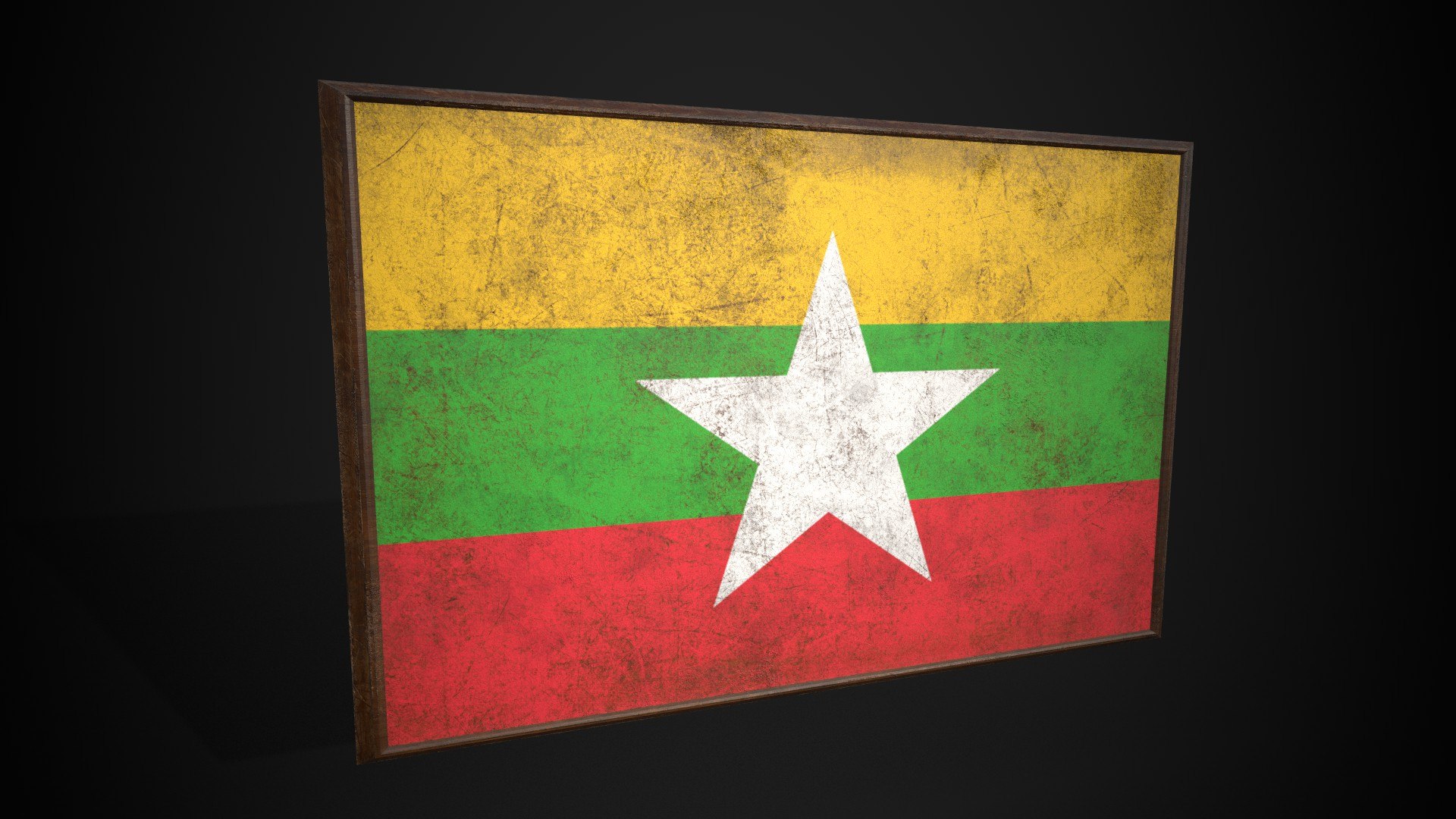 Old Picture Frame With Burma Flag - Game Ready PBR Low-poly 2 3D Model ...