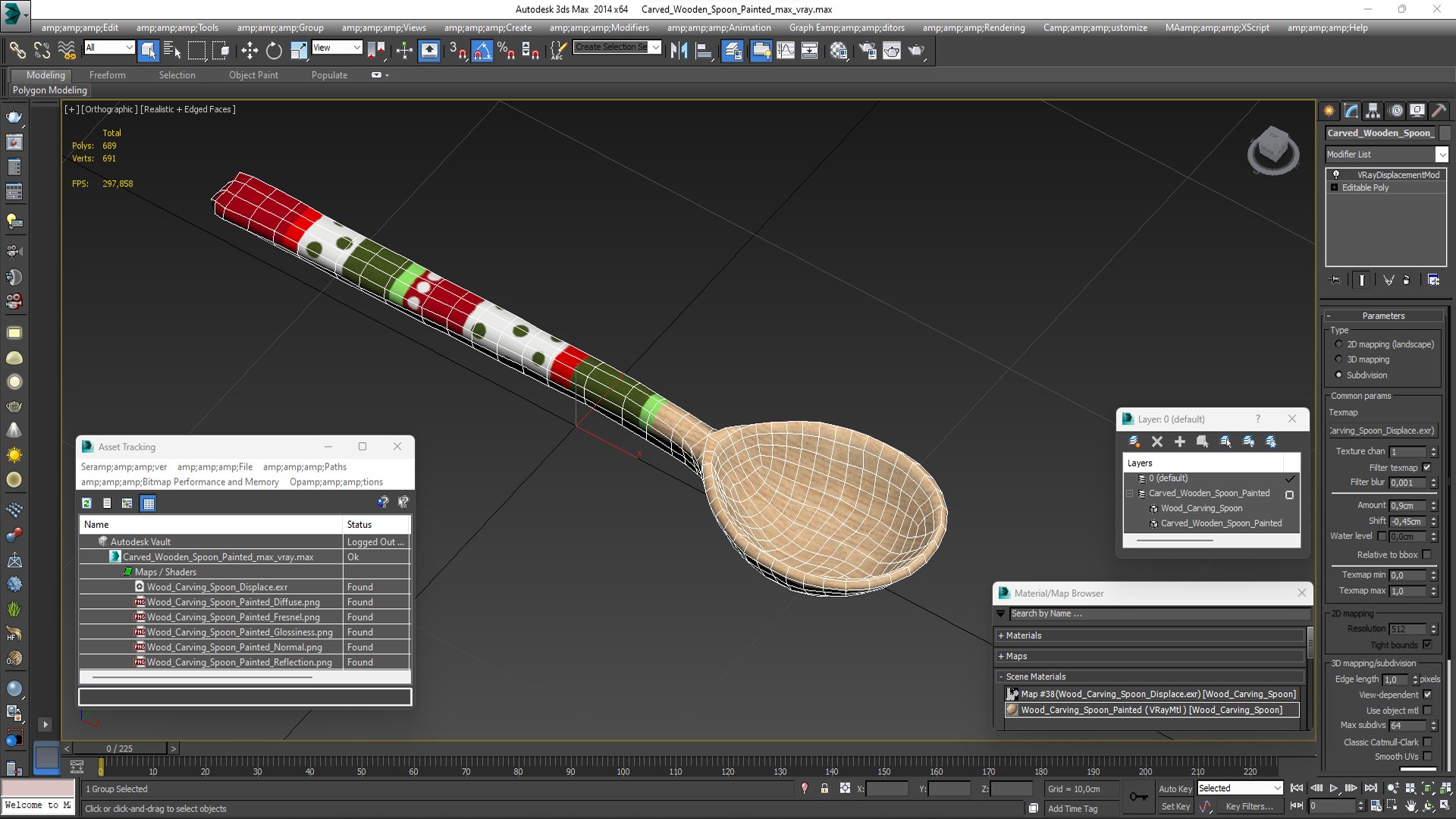 Carved Wooden Spoon Painted Model - TurboSquid 2151725
