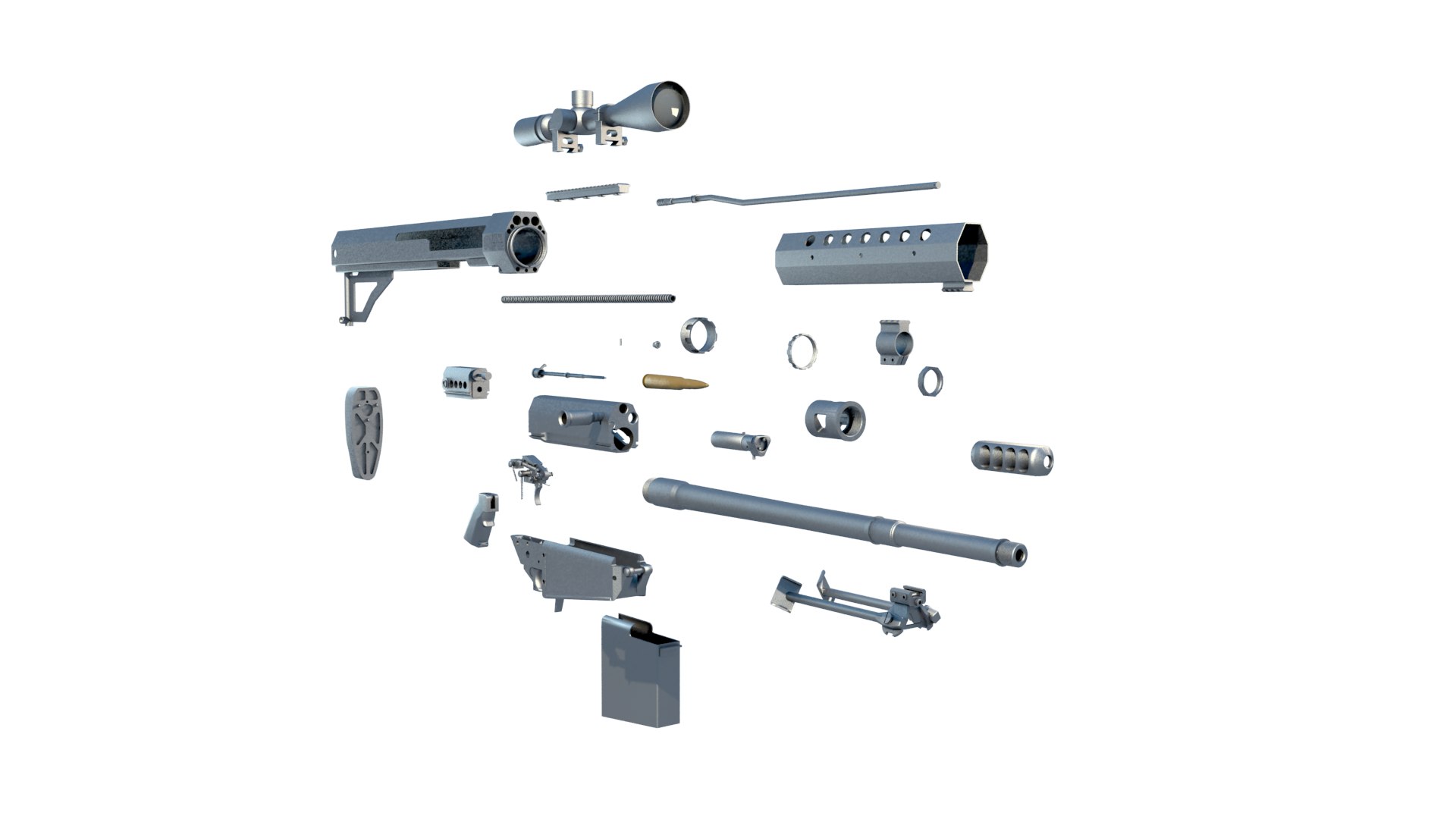 50 Caliber Semi-automatic Rifle 3d Max