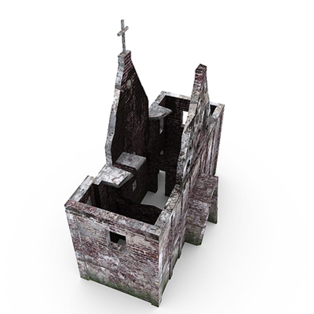 ruined catholic church building 3d model