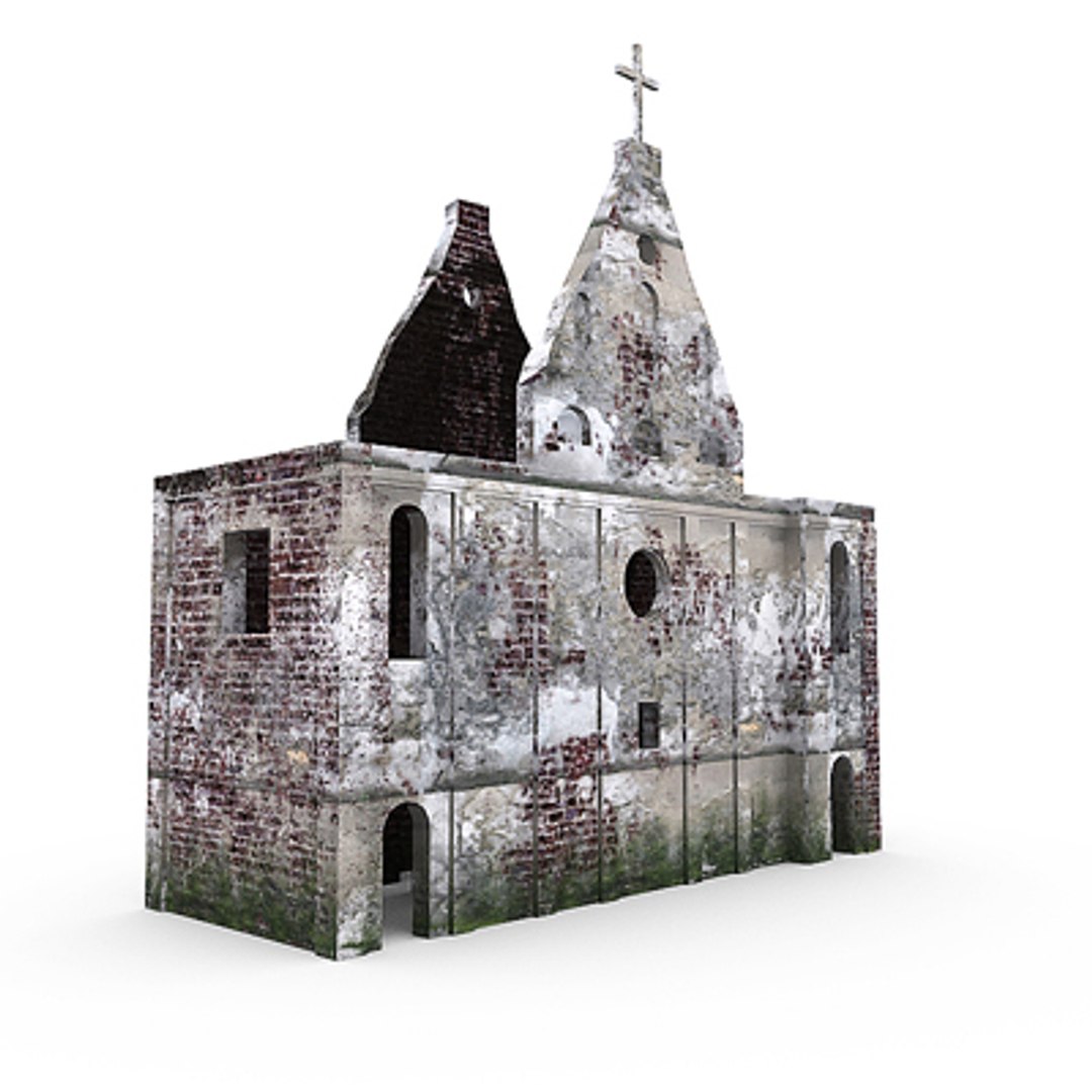 ruined catholic church building 3d model