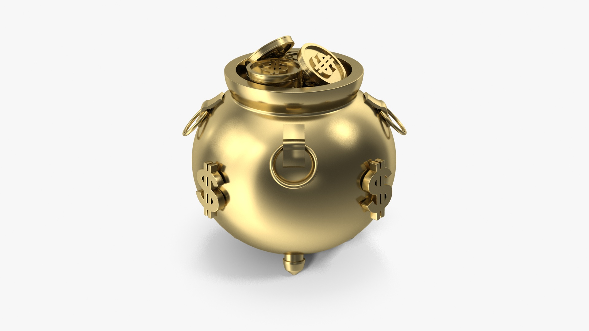 Pot Money Dollar Treasure Pot Full Cash Gold 3D Model - TurboSquid 1956008